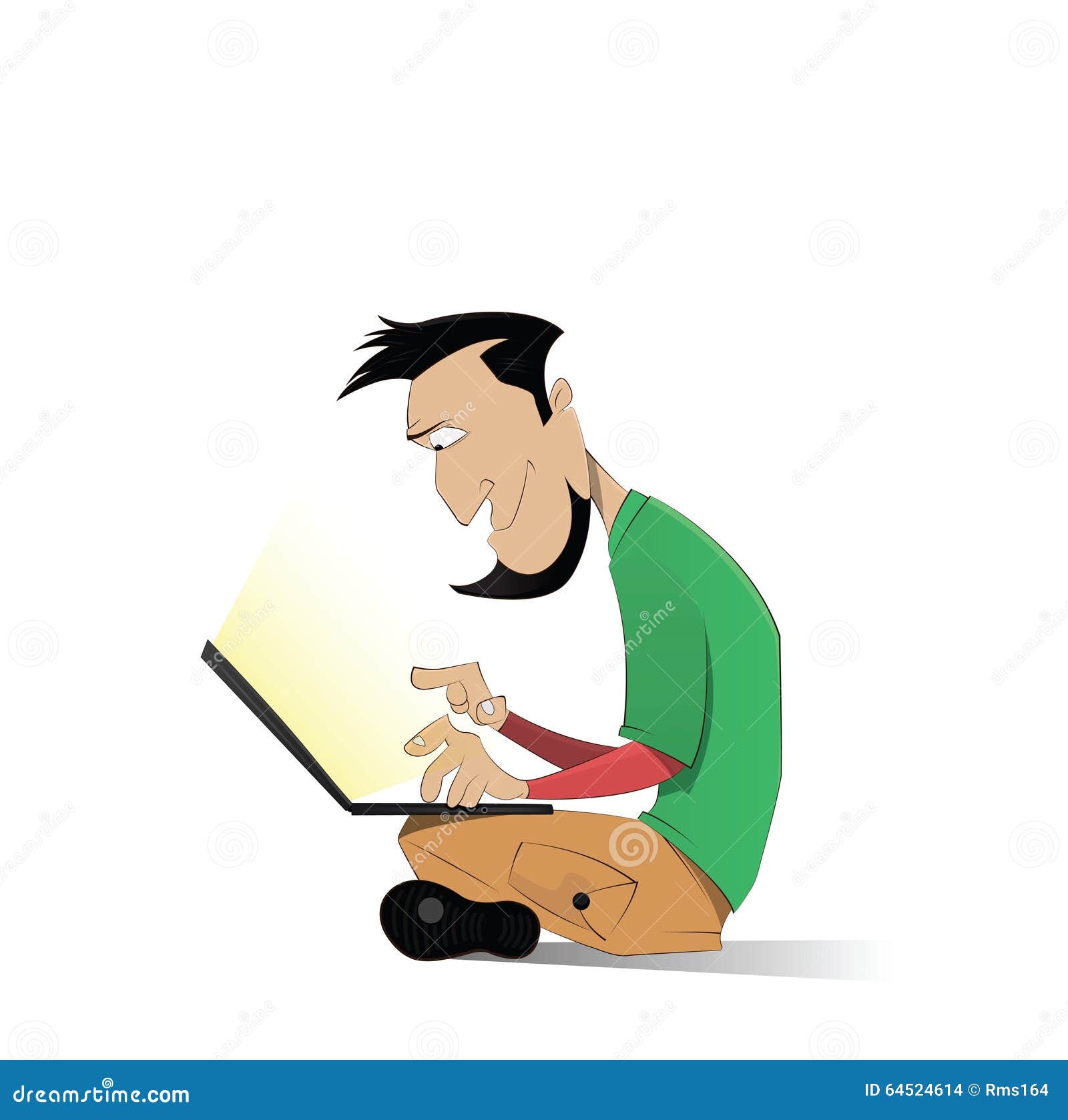Man Watching and Working on Computer Laptop Stock Vector - Illustration ...