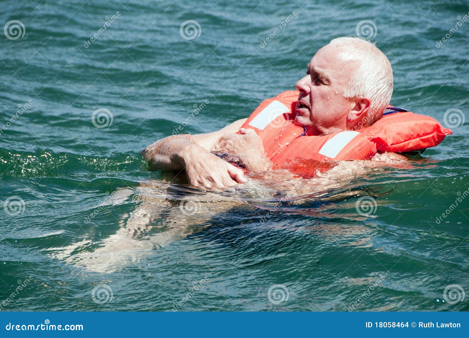 Man in Water in Life Jacket in the Huddle Position Stock Photo - Image ...