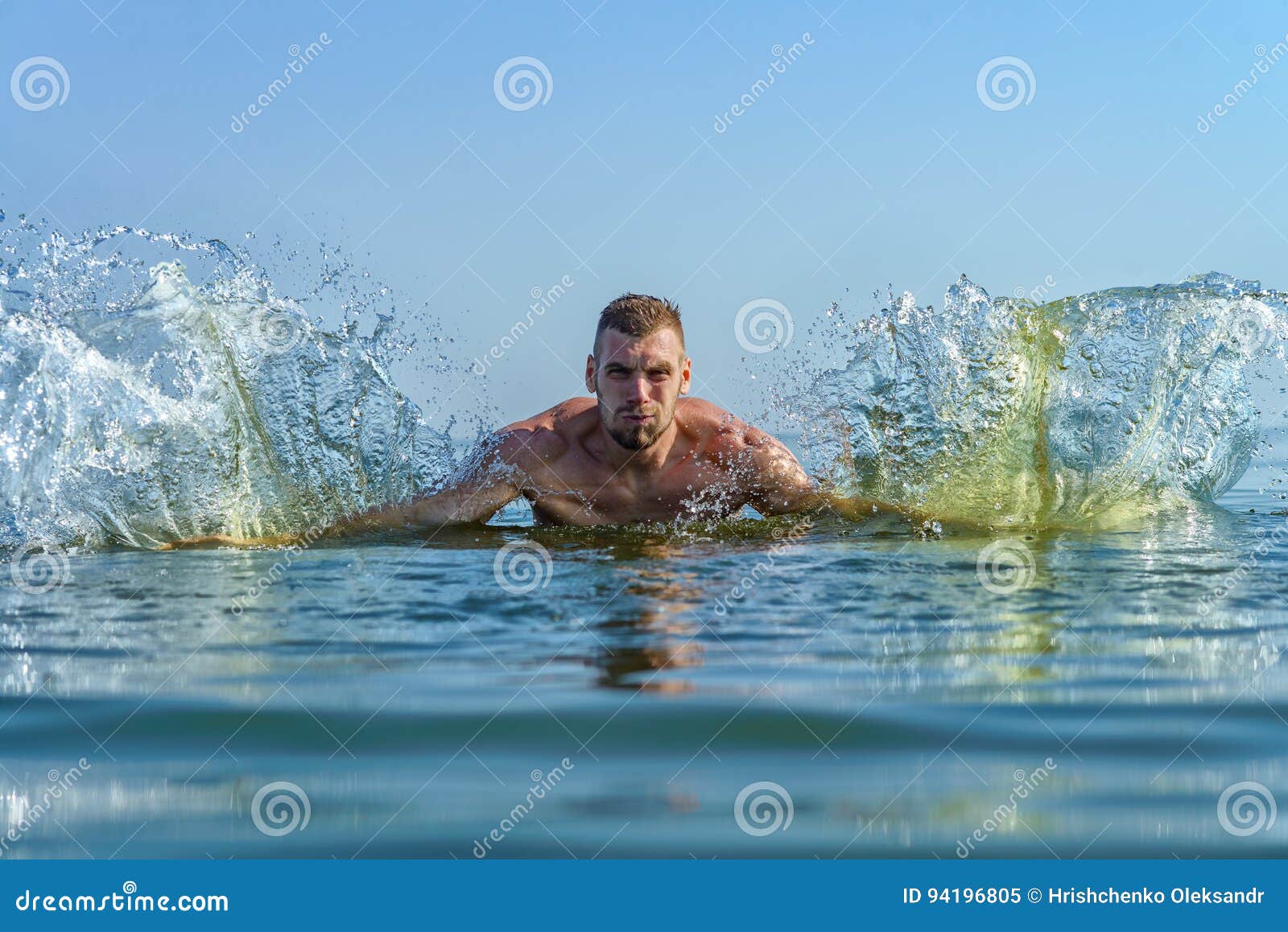 Man in the water splashes stock image. Image of lifestyle - 94196805