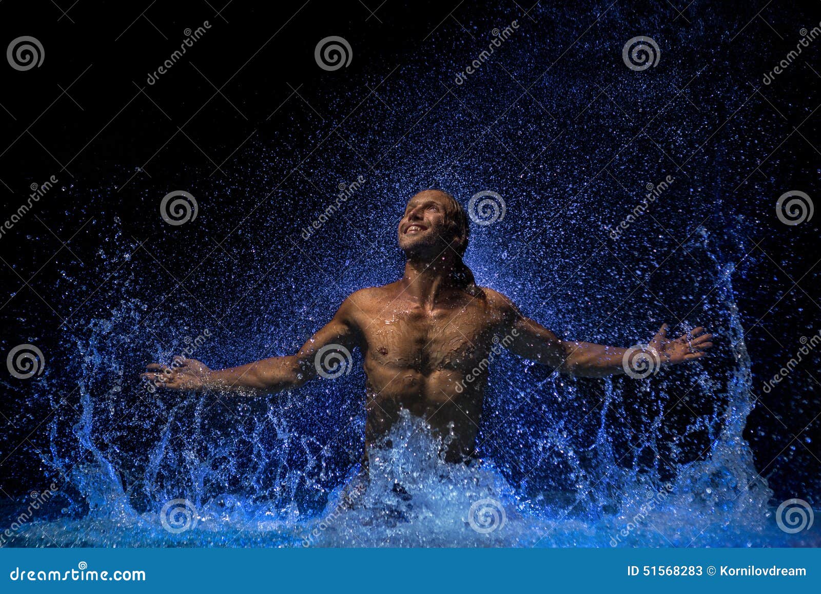 Man in water under rain stock image. Image of rain, view - 51568283