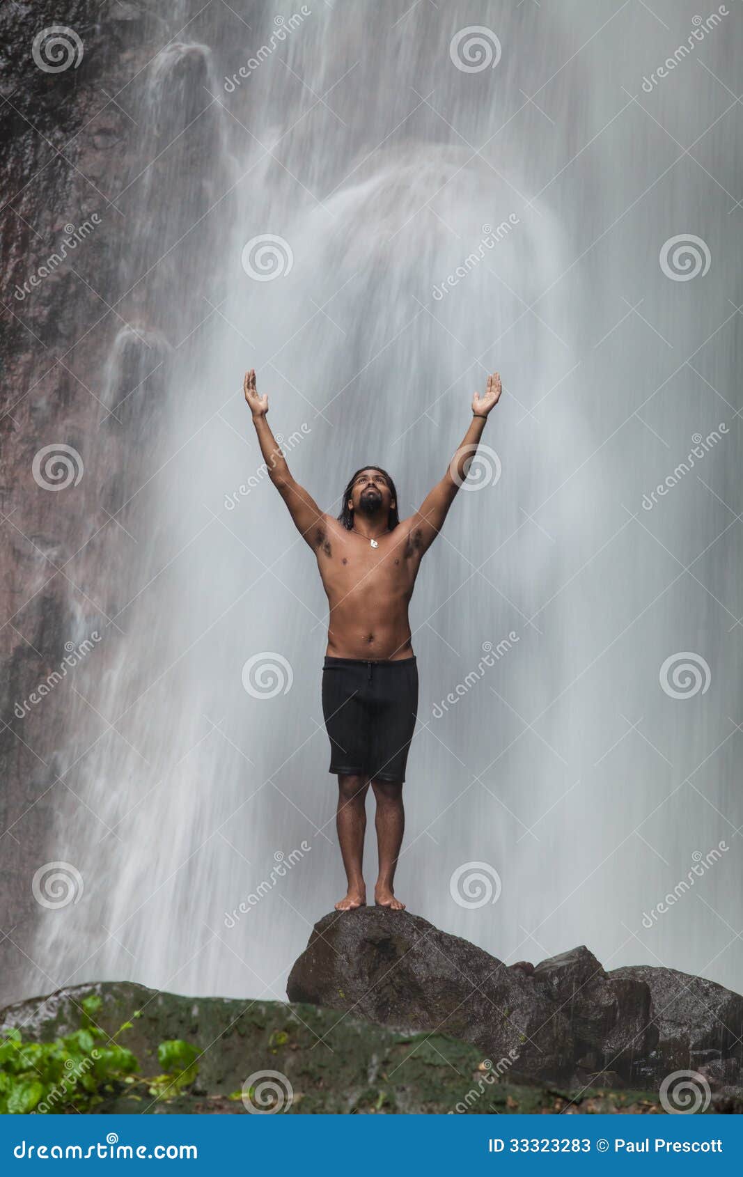 Man at waterfall stock image. Image of happiness, peaceful - 33323283