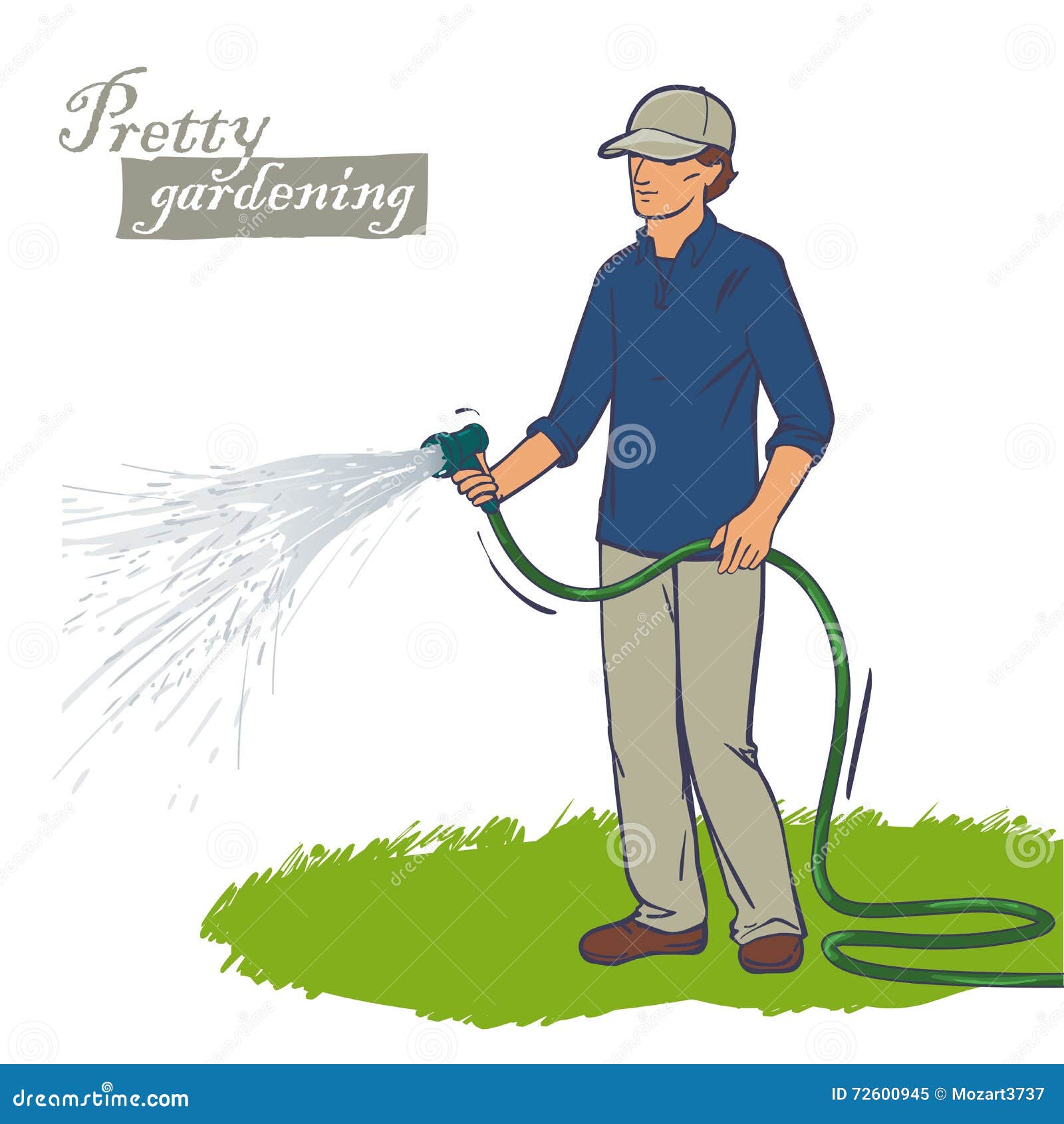Man watering the grass stock vector. Illustration of flower - 72600945