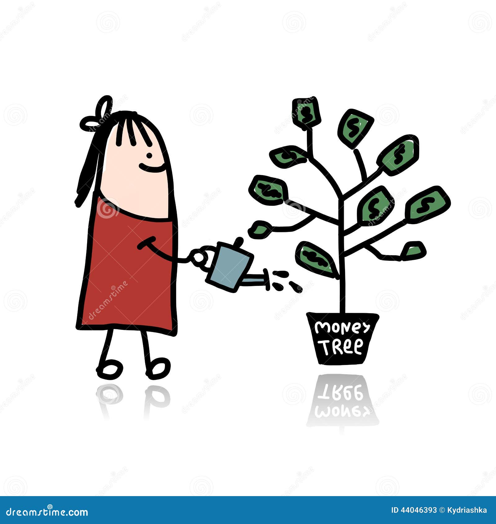 Man watering a money tree stock vector. Illustration of doodle - 44046393