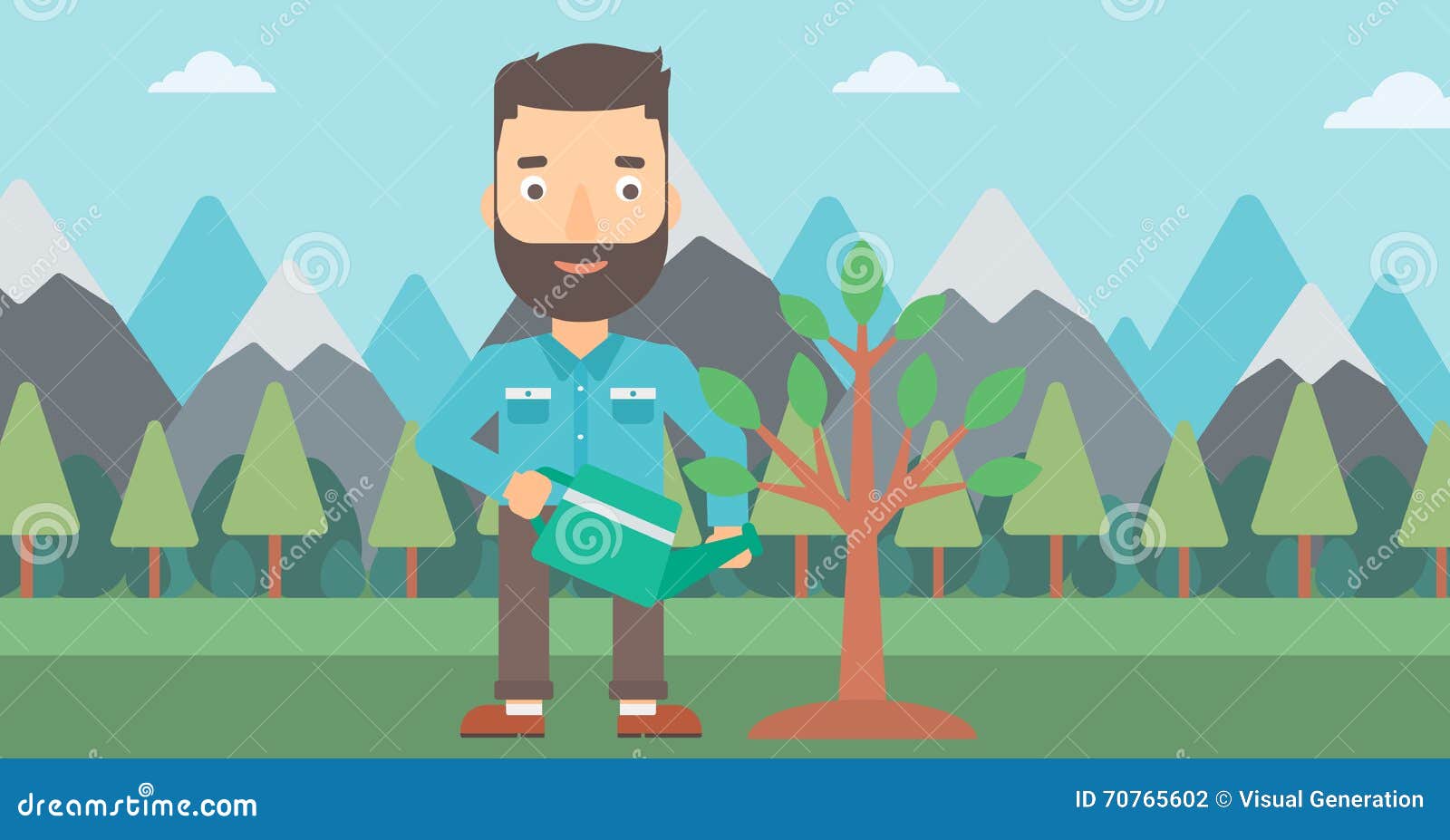 Man Watering Tree with Light Bulbs. Stock Vector - Illustration of hill ...