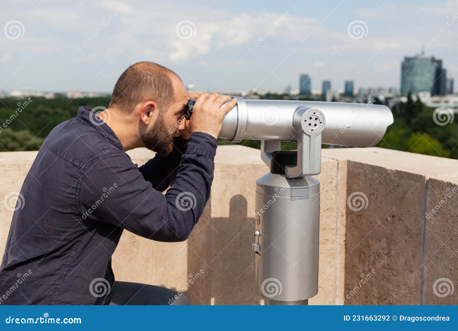 Man Wathching through Binoculars Telescope Stock Photo - Image of visit ...
