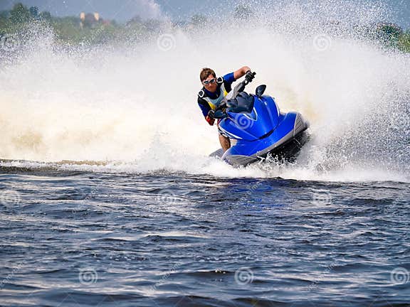 Man on Wave Runner on the Water Stock Image - Image of speed, jetski ...