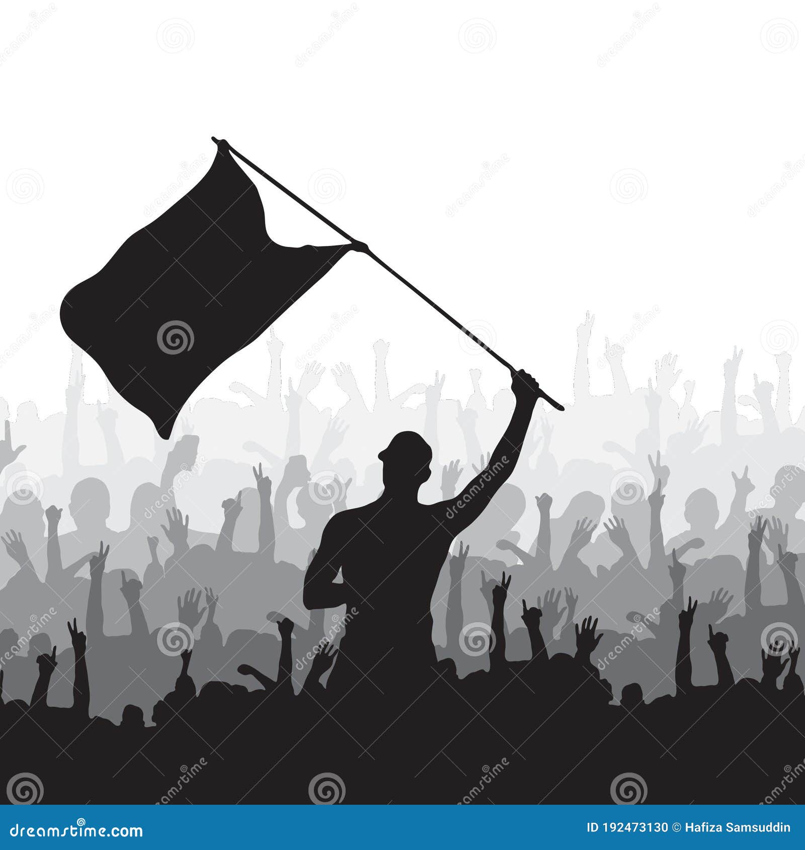 Man Waving Flag and Crowd Cheering. Vector Illustration Decorative ...