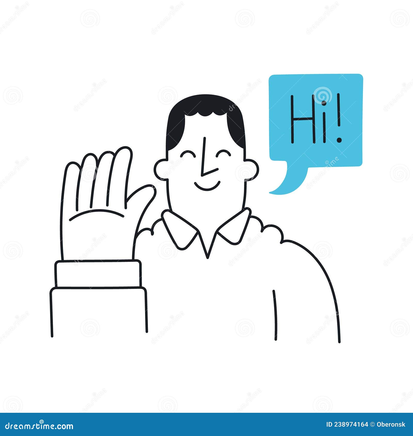 Man Waving Hand. Speech Bubble Hi. Outline, Linear, Thin Line, Doodle ...