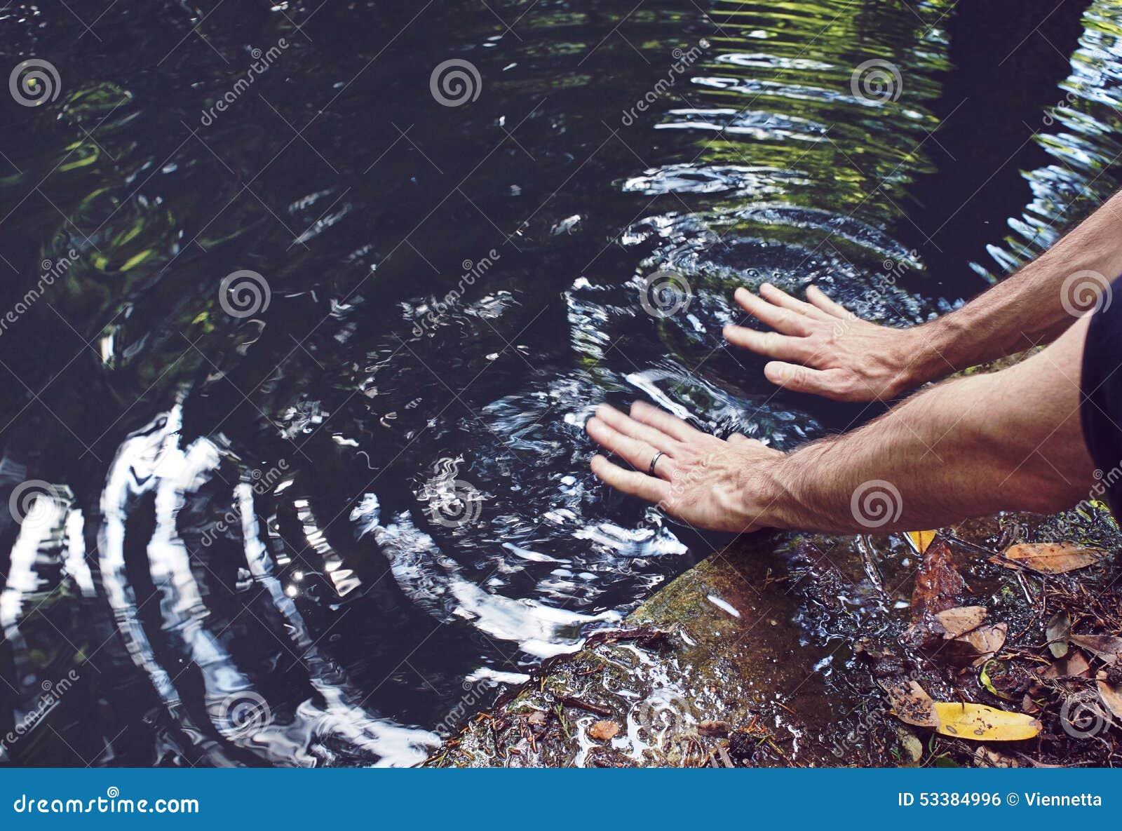 Man Waving Hands on Surface of Pond Stock Photo - Image of horizontal ...