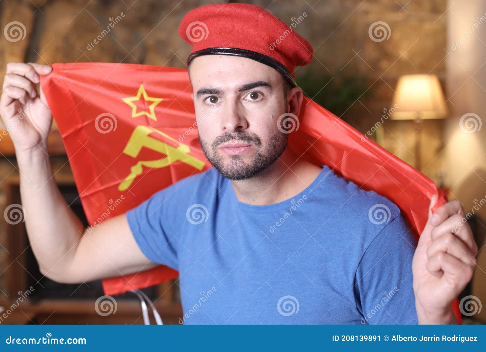 Man waving a vintage flag stock image. Image of history - 208139891
