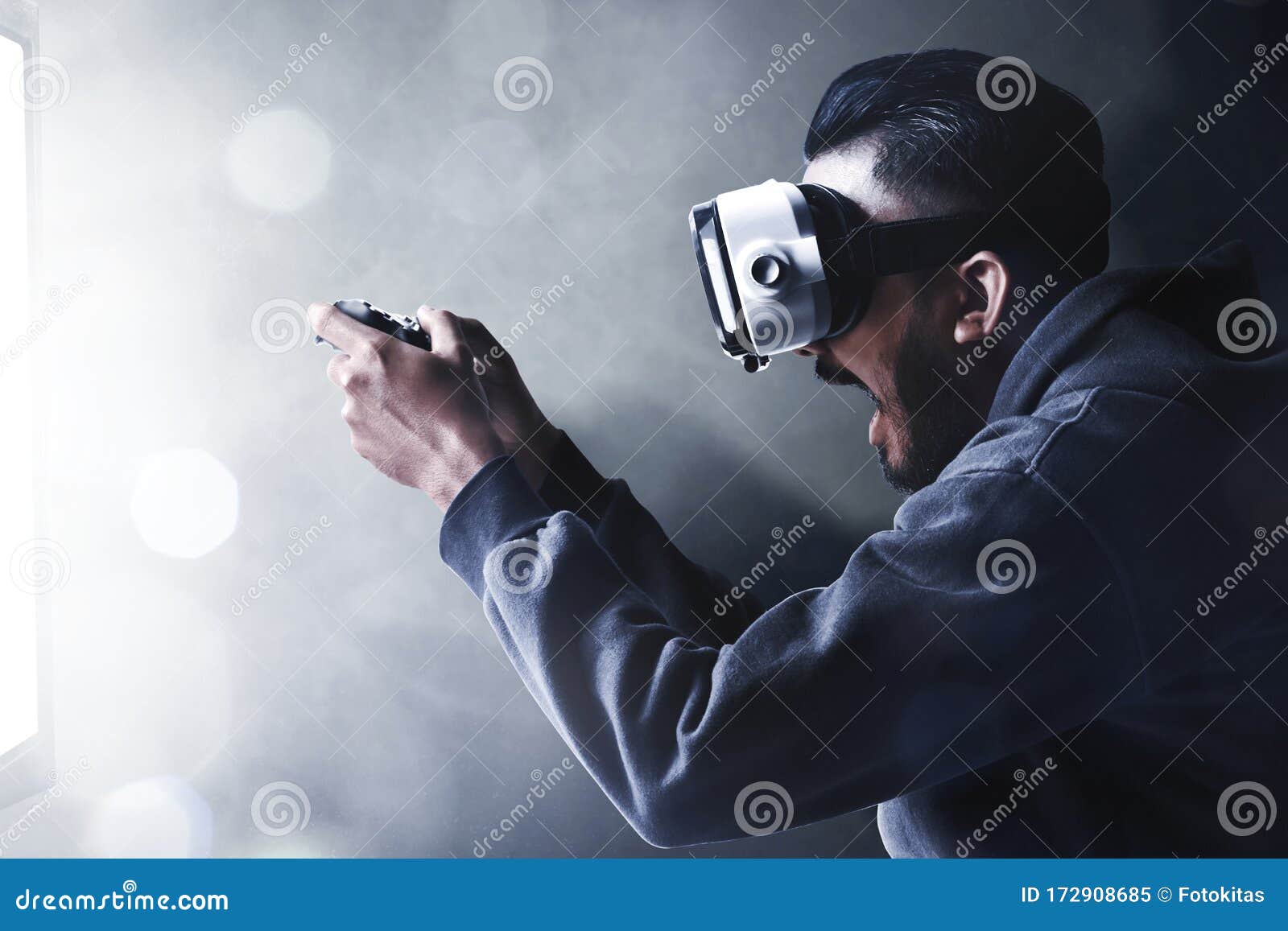 Man Wear Virtual Reality Headset Stock Image - Image of joystick ...
