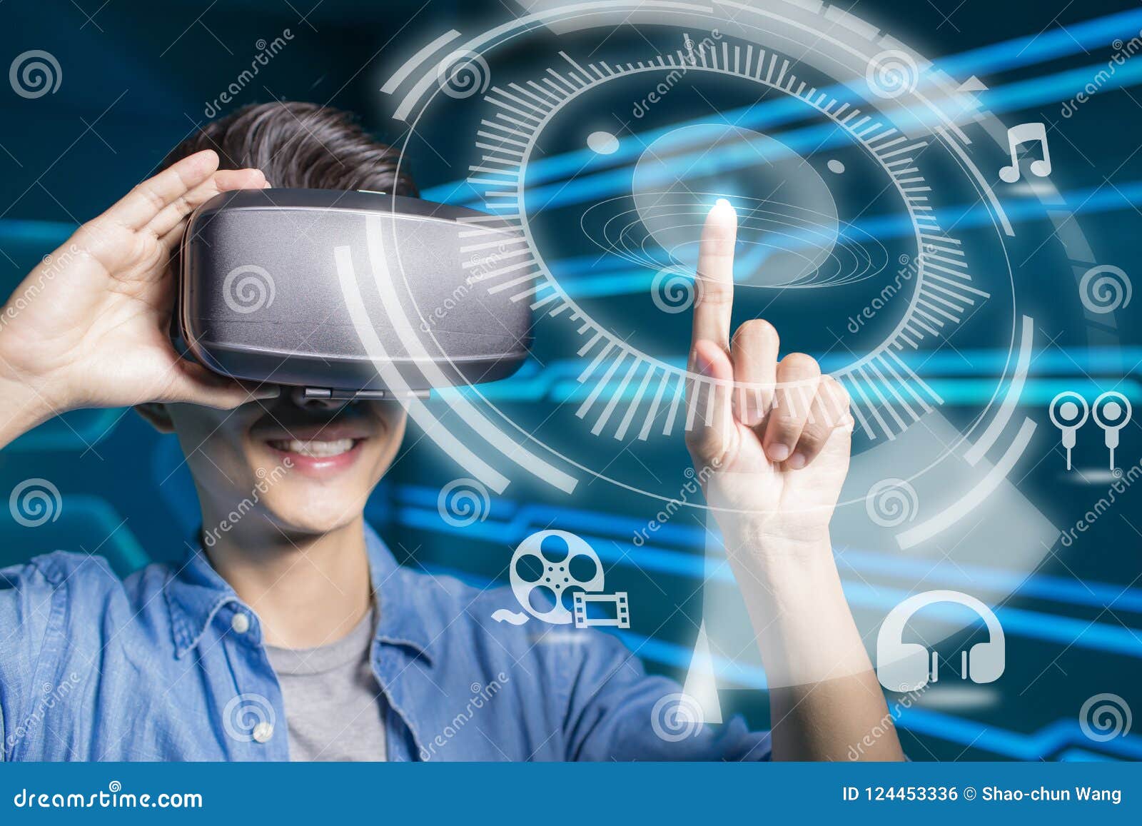 Man Wear Vr Play Audio and Video Stock Photo - Image of look, music ...
