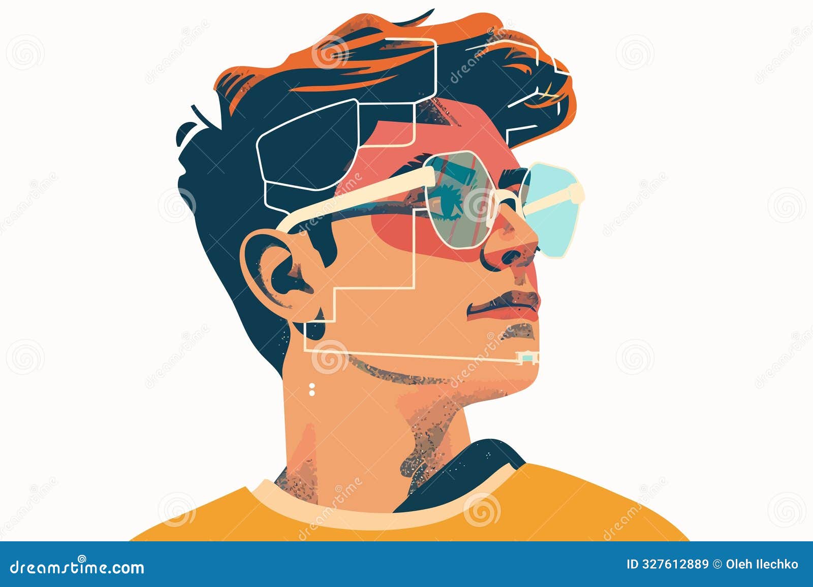 Man with Wearable Spatial Computer on Face Isolated Vector Style Stock ...