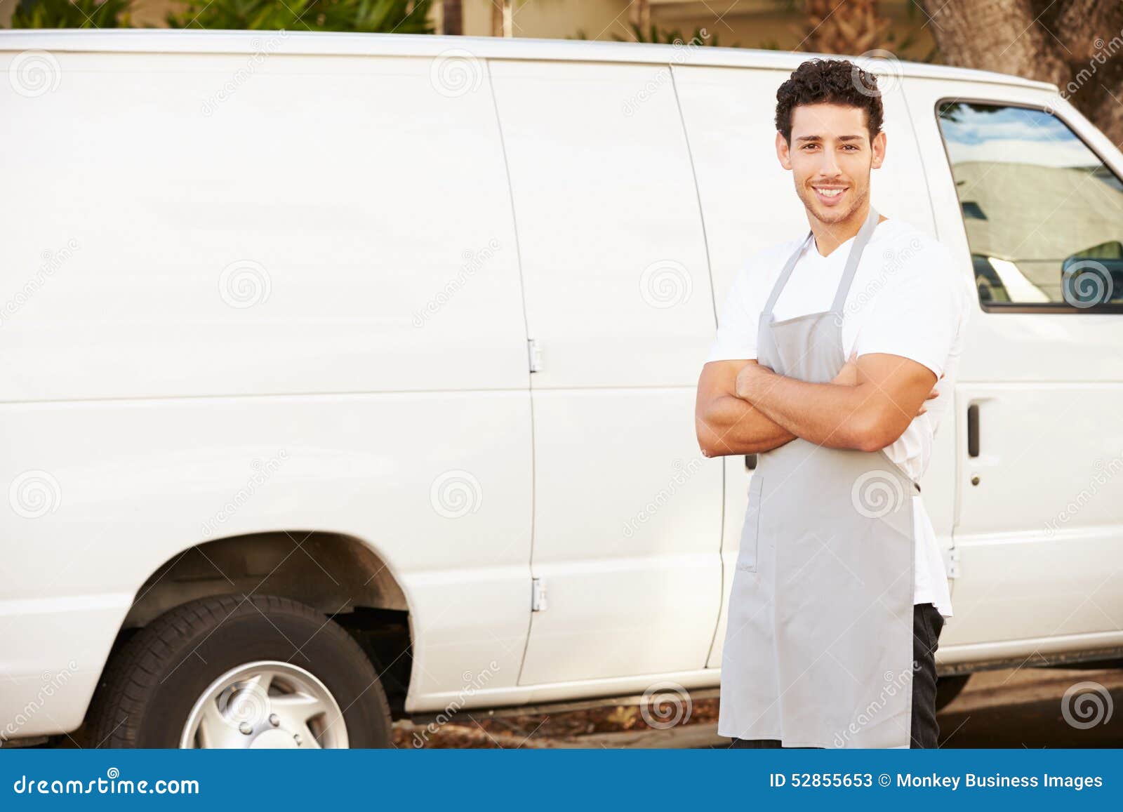 Man Wearing Apron Standing in Front of Van Stock Image - Image of face ...