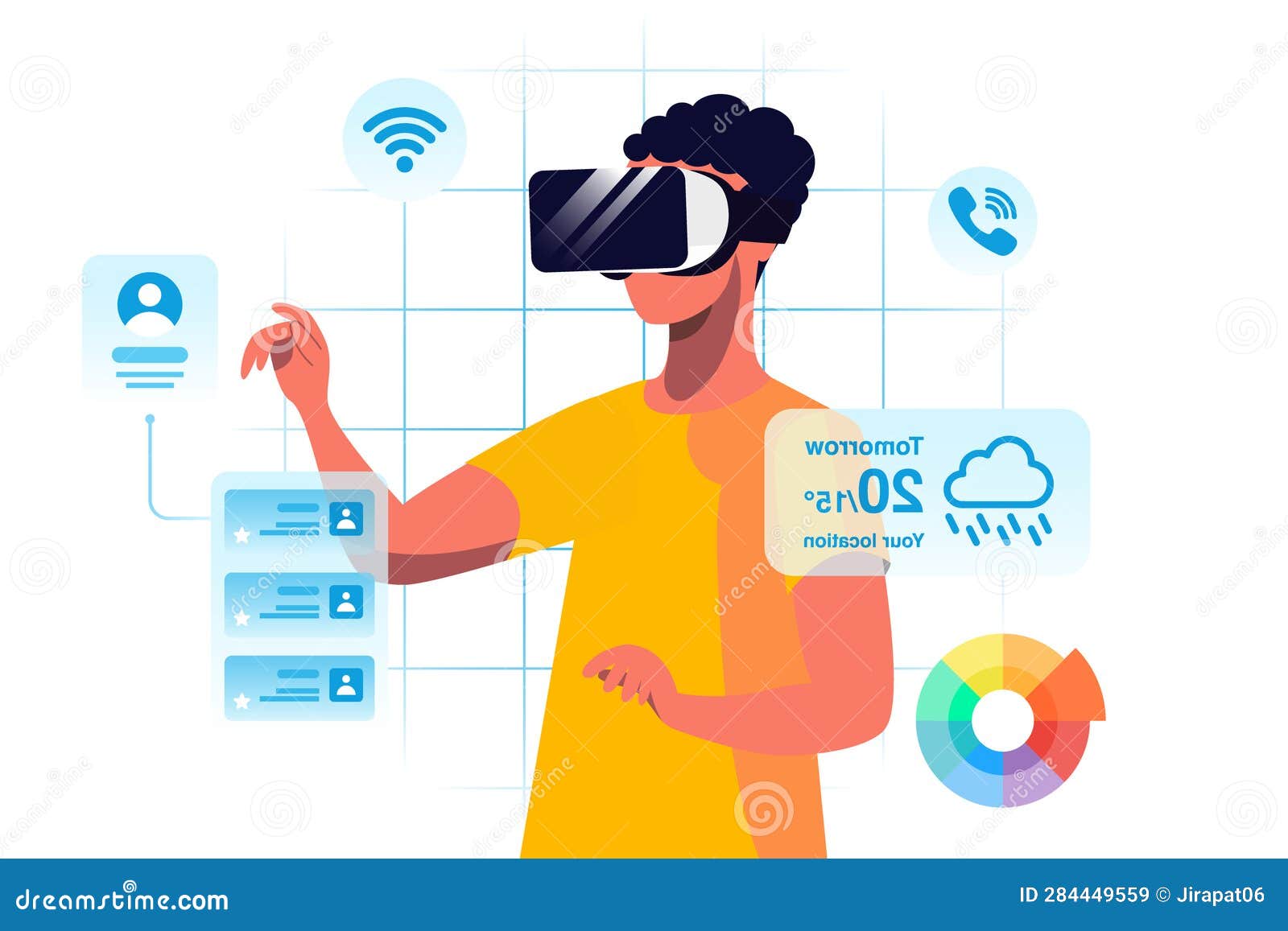 Man Wearing AR Smart Glasses To Work in a Display Application. Stock ...