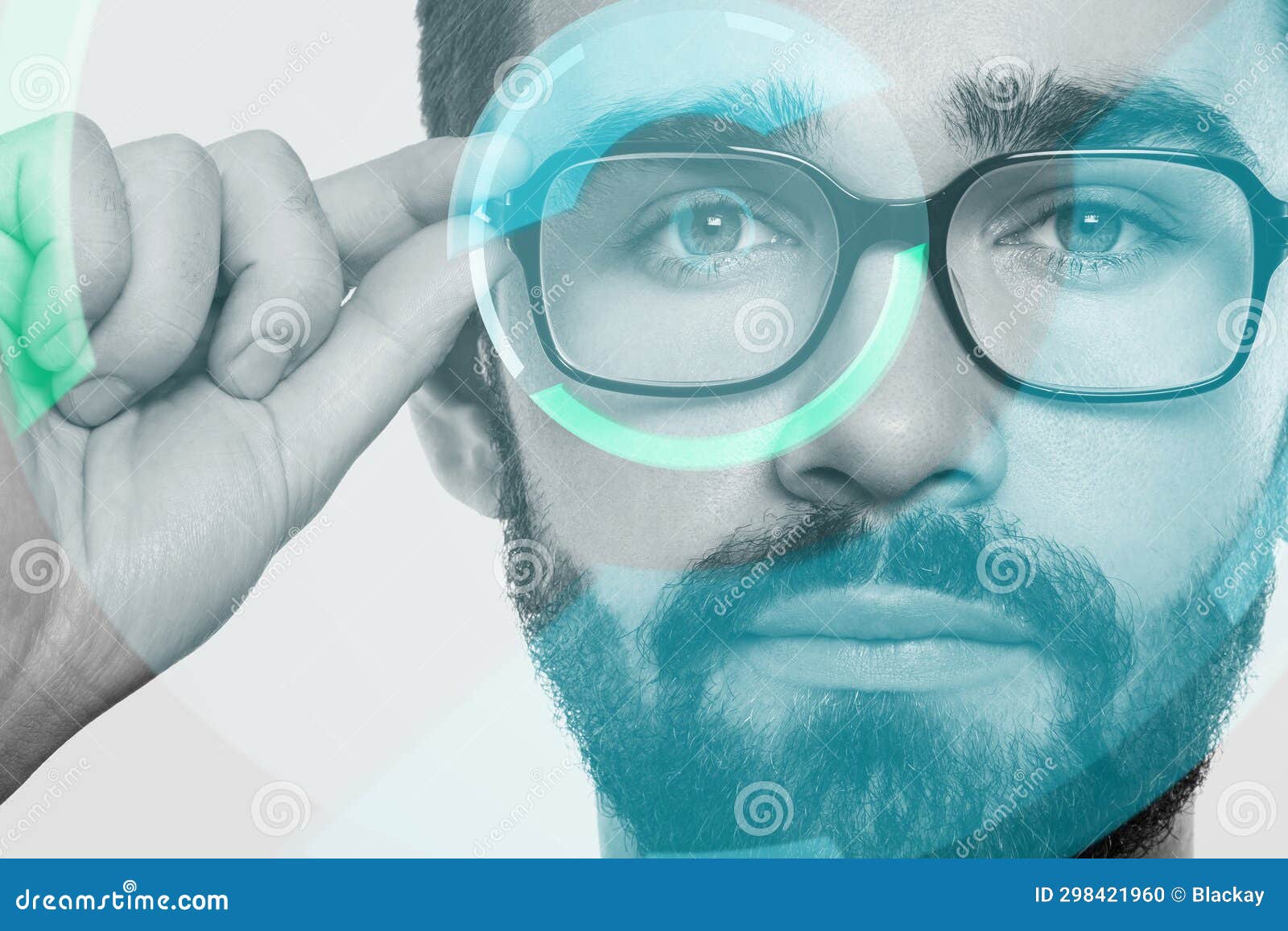 Man Wearing Augmented Reality Smart Glasses with a HUD Display Stock ...