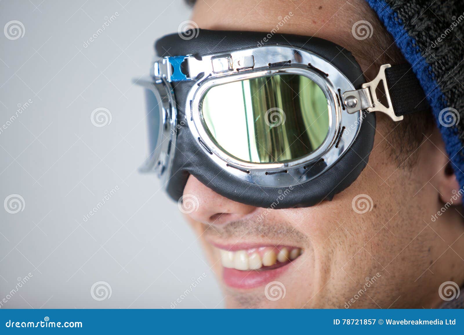 Man Wearing Aviator Goggles Stock Image - Image of cheerful, aviator ...