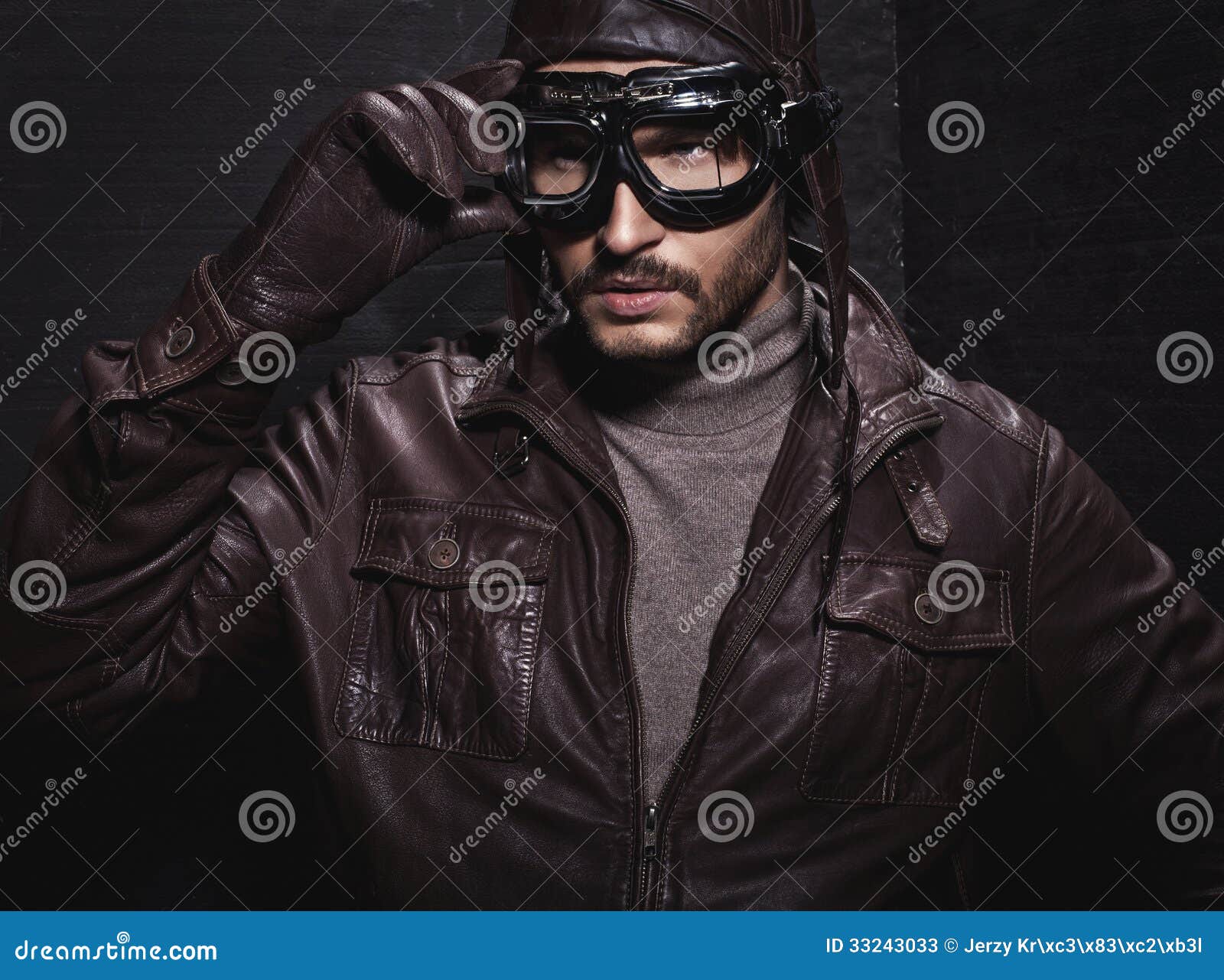 Man Wearing Aviator Headgear Stock Image - Image of makeup, flying ...