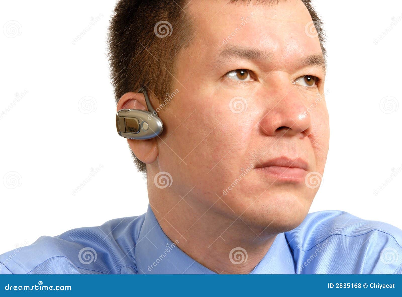 Man Wearing a Bluetooth Headse Stock Photo - Image of glance ...