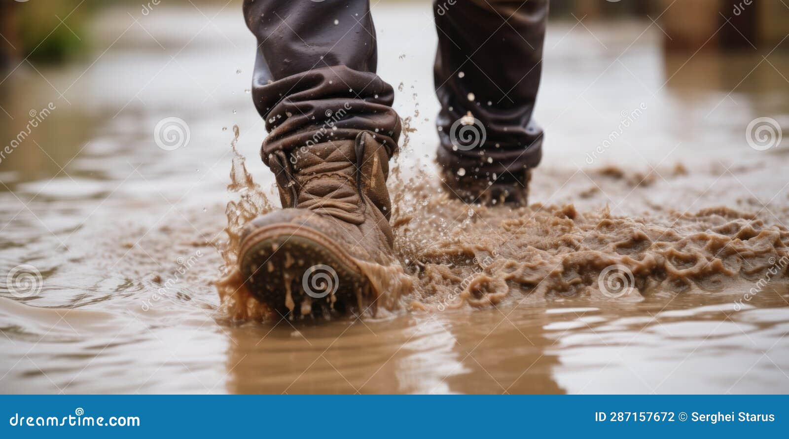 A Man Wearing Boots Walking through a Flooded Area. Generative AI Image ...