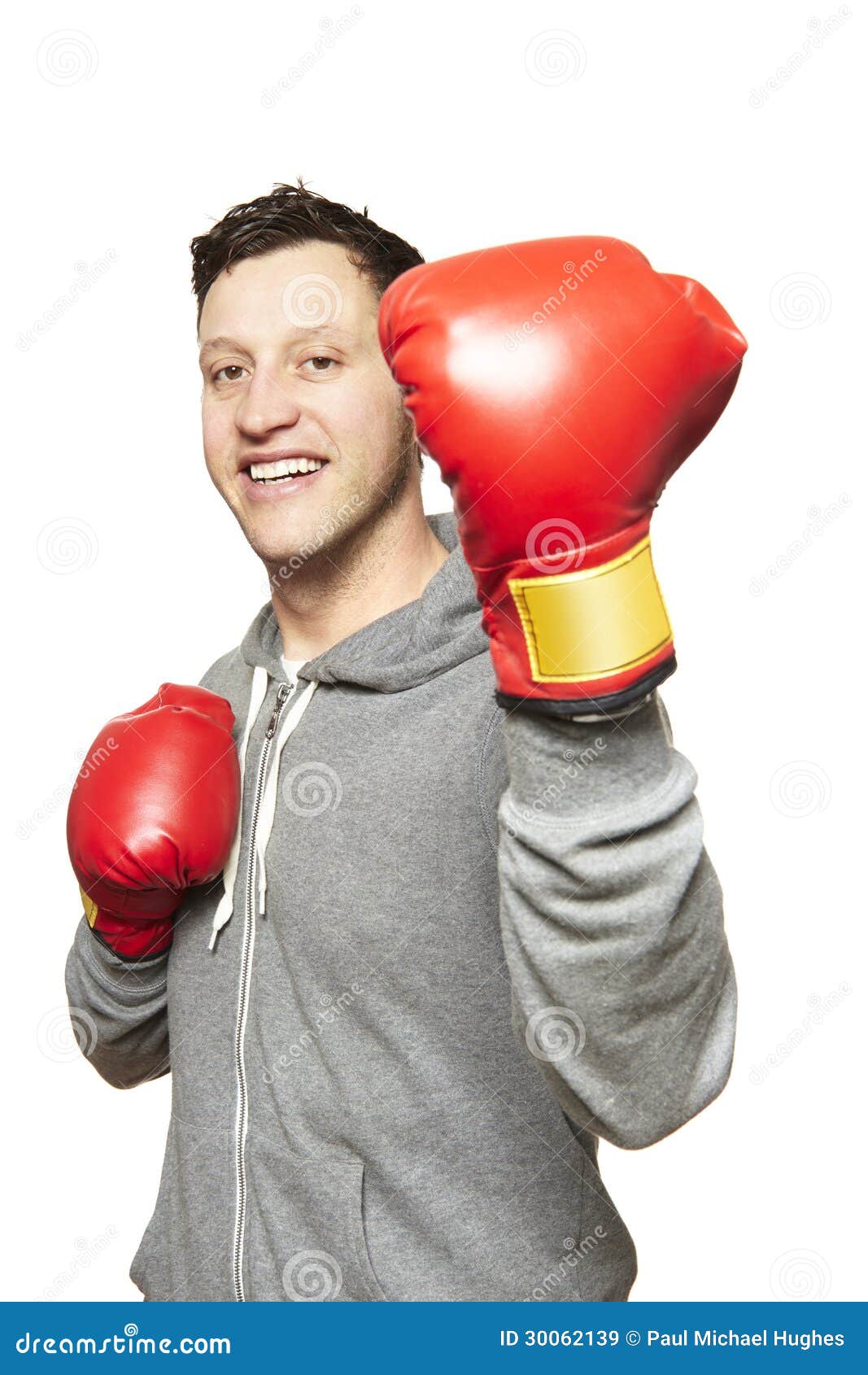 Man Wearing Boxing Gloves Smiling Stock Image - Image of gloves, male ...