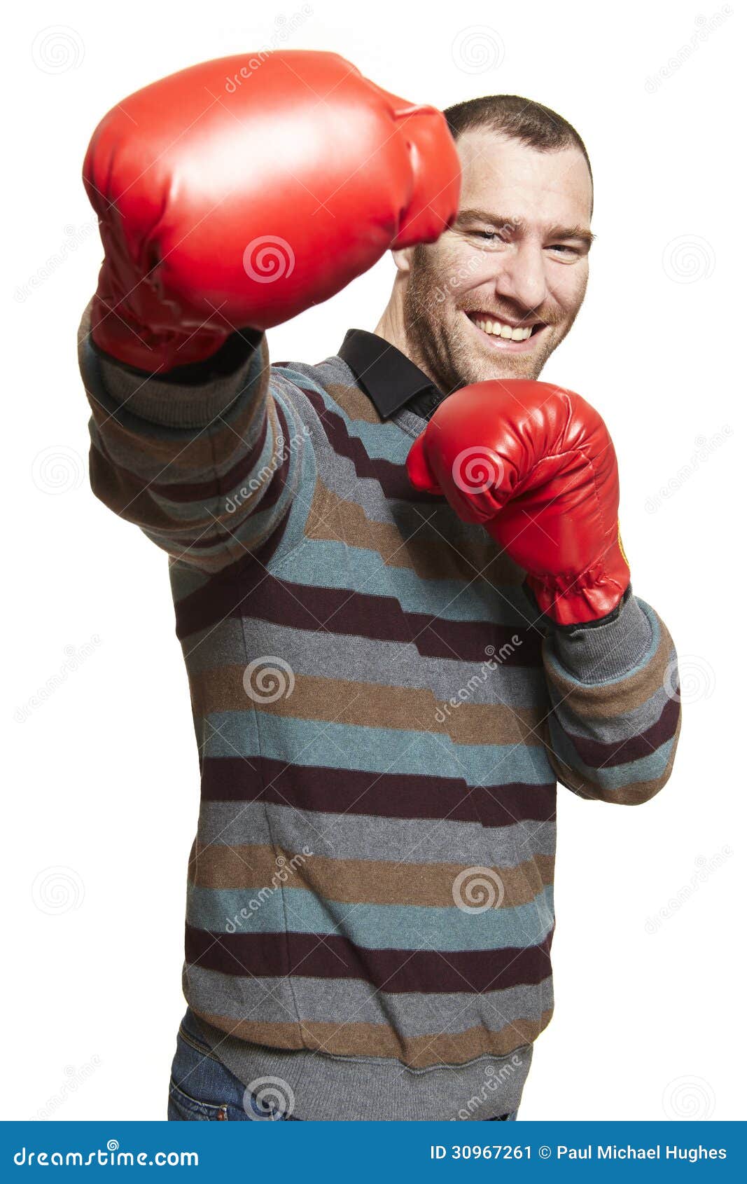 Man Wearing Boxing Gloves Smiling Stock Image - Image of person, male ...