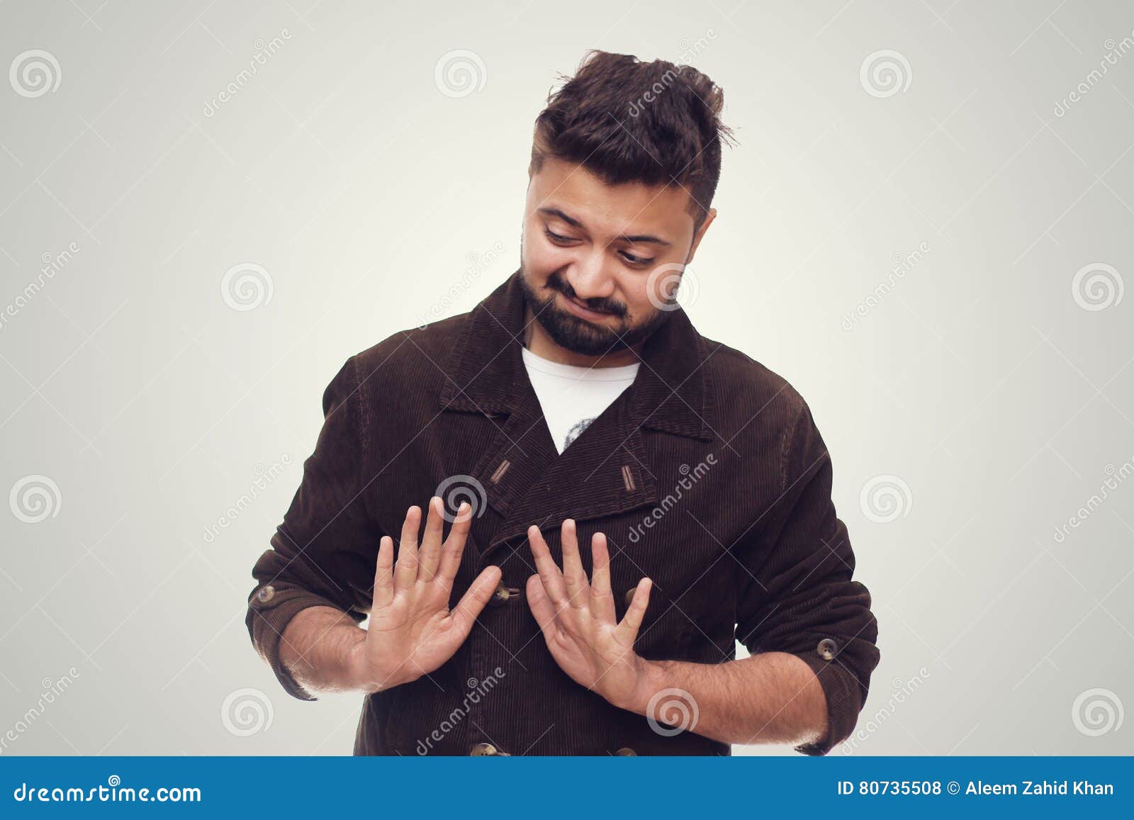 Man Wearing a Brown Coat Refusing Expression Stock Photo - Image of ...