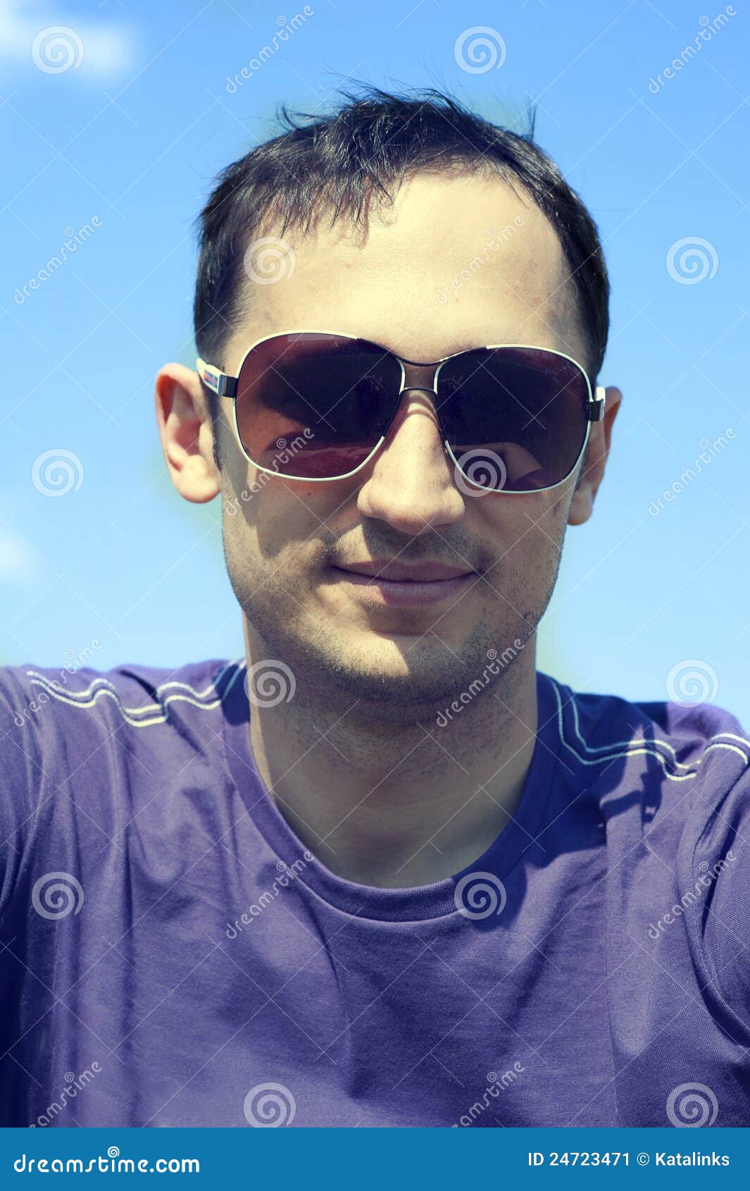 Man Wearing Creative Fashion Sunglasses Stock Image - Image of blue ...