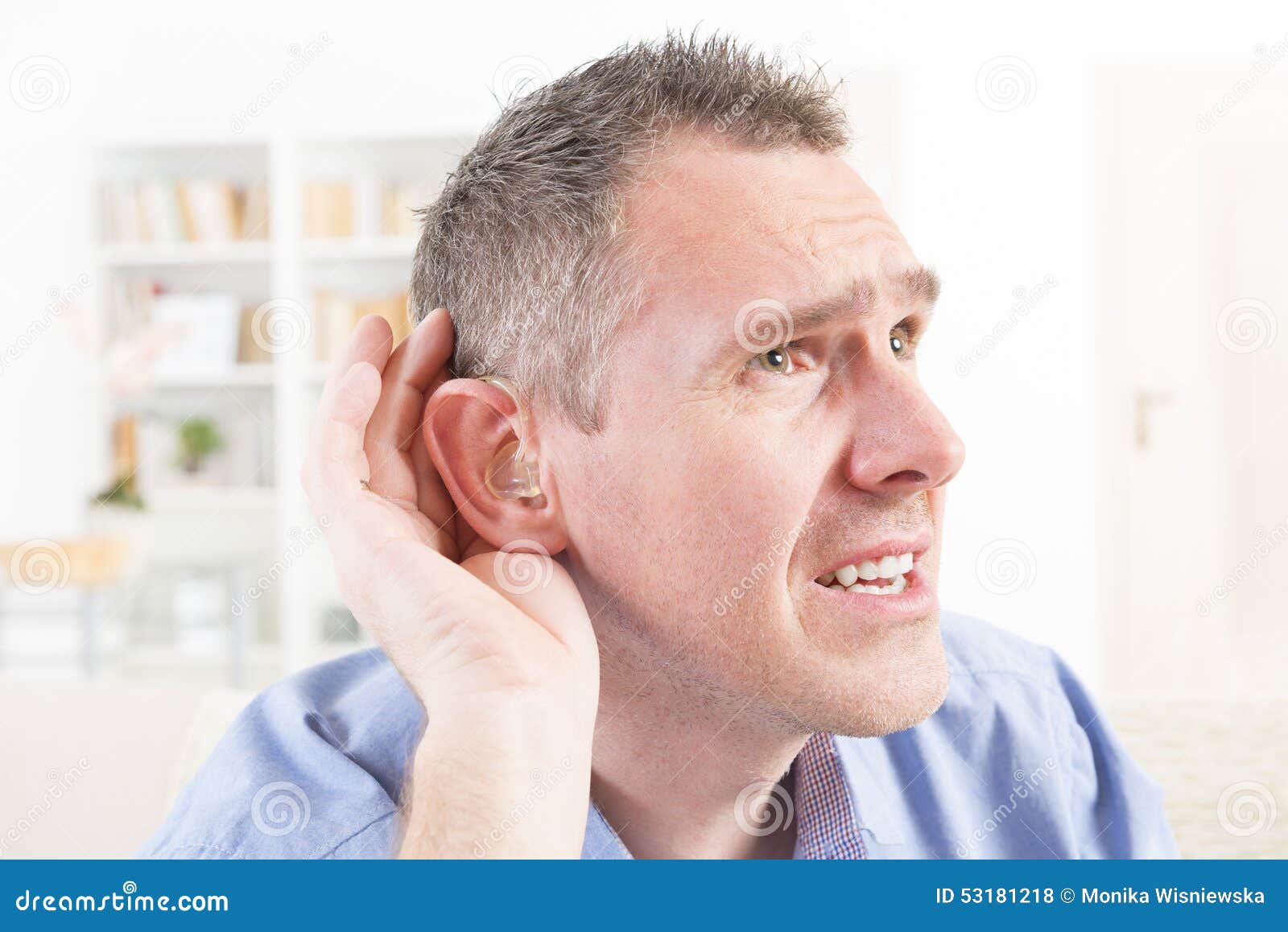 Man wearing deaf aid stock photo. Image of help, healthcare - 53181218