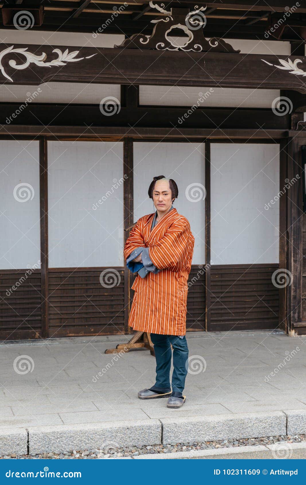 Man Wearing Edo Period Samurai Costume In Noboribetsu Date Jidaimura Historic Village At