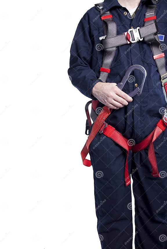 Man Wearing Fall Protection Stock Image - Image of safety, coveralls ...