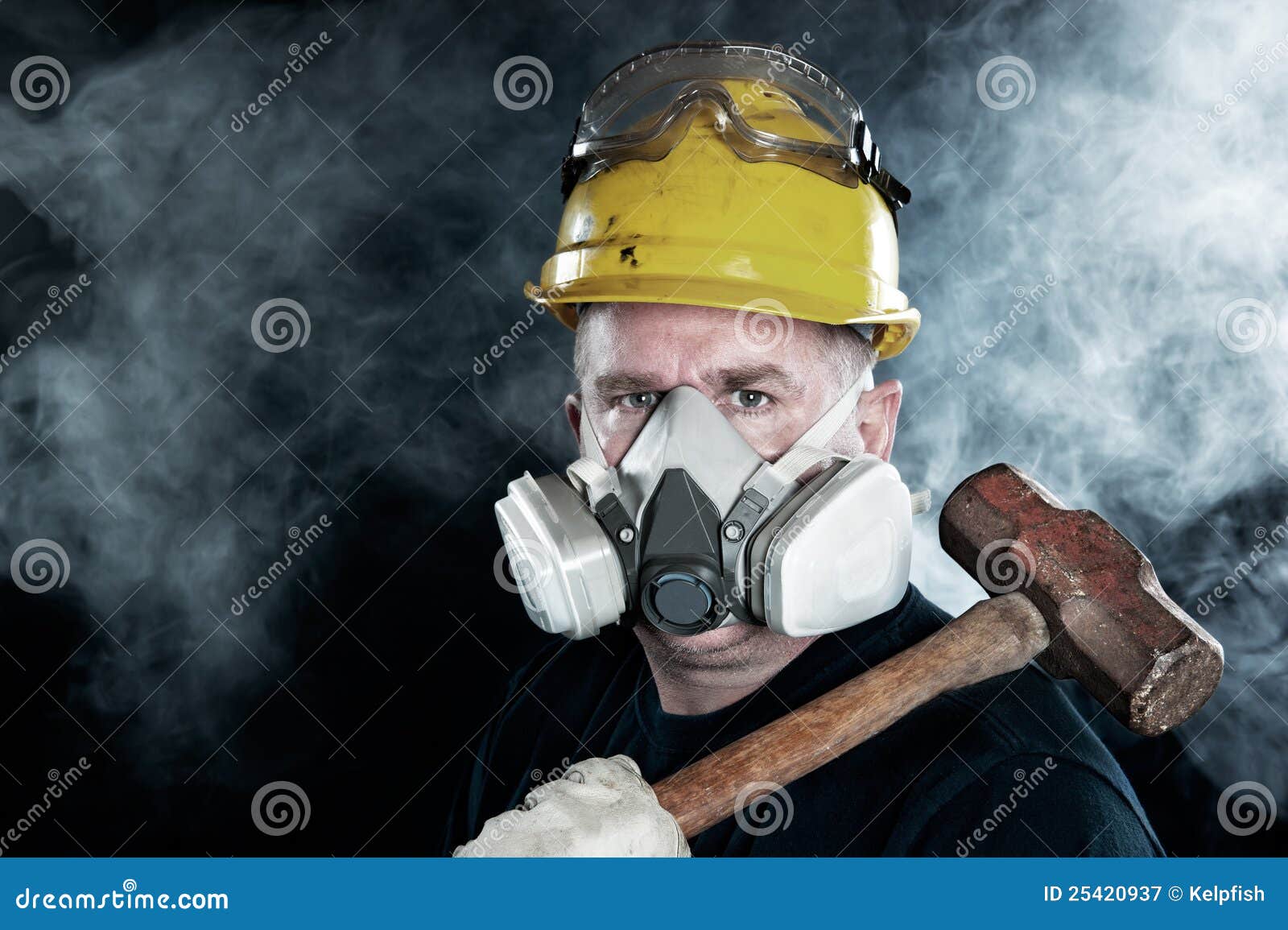 Man wearing gas mask stock image. Image of mask, hardhat - 25420937