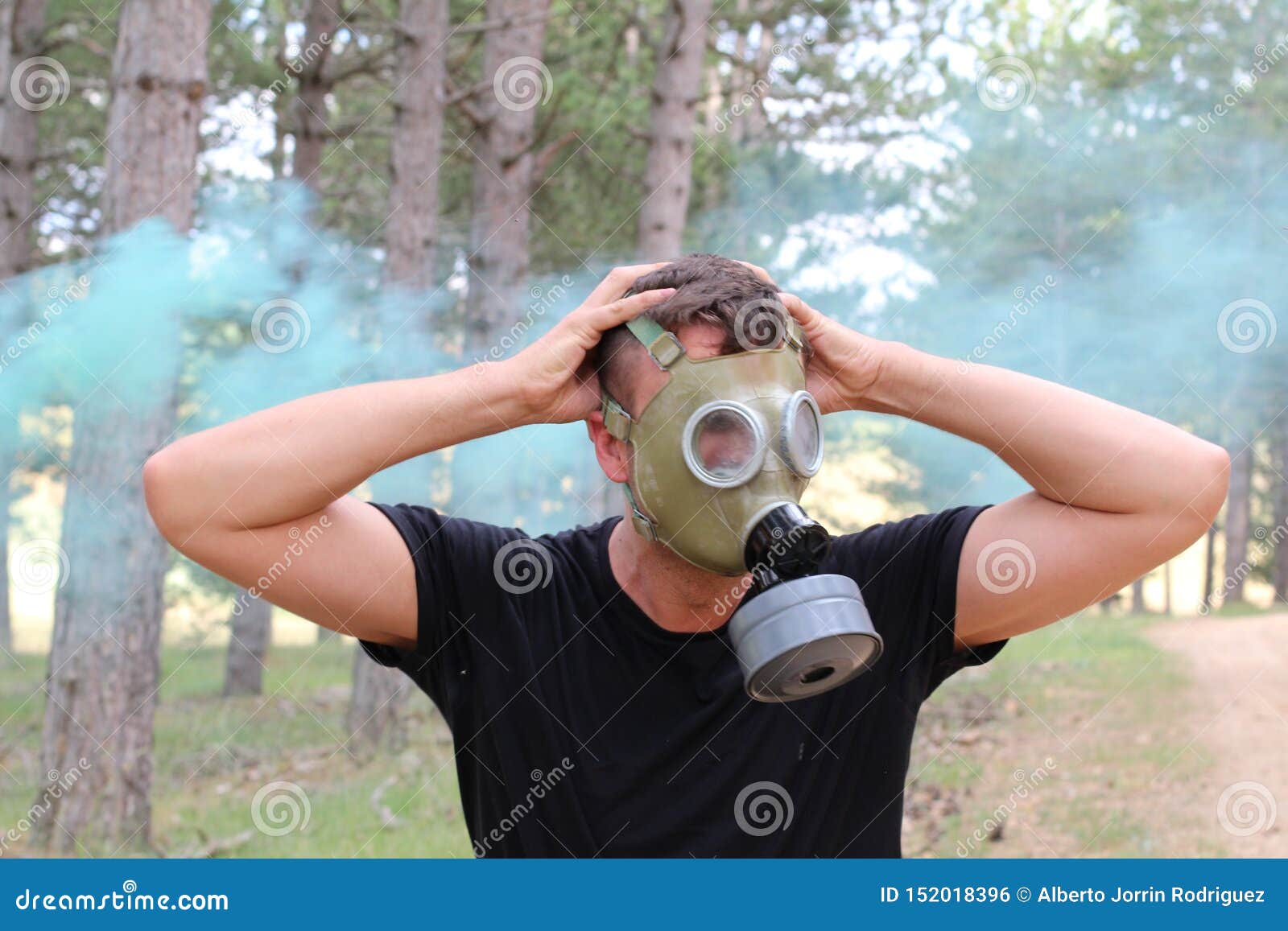 Man Wearing Gas Mask and Experimenting Panic Stock Photo - Image of ...
