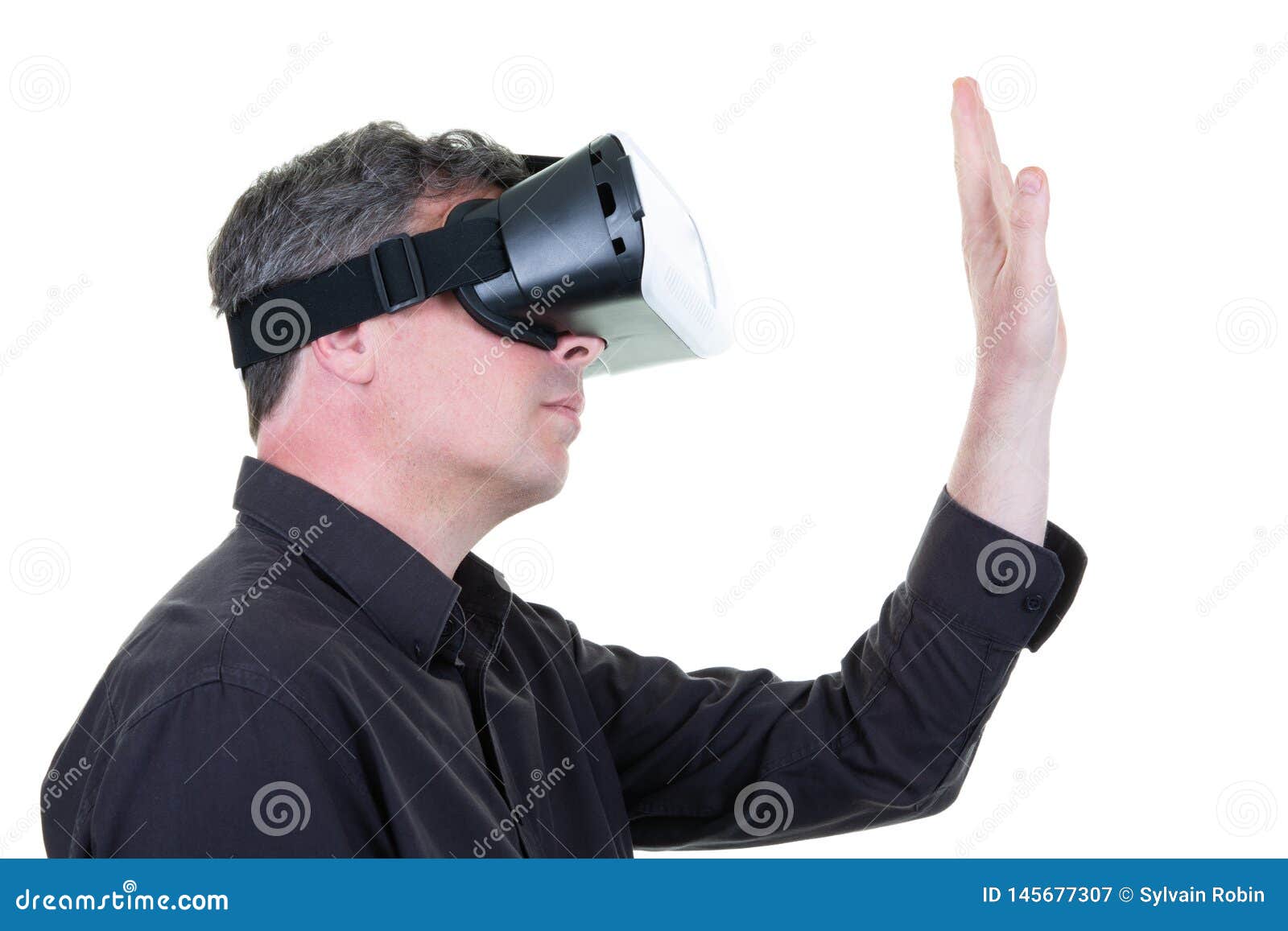 Man Wearing Goggle Headset Virtual Reality World VR Concept Tech Stock ...