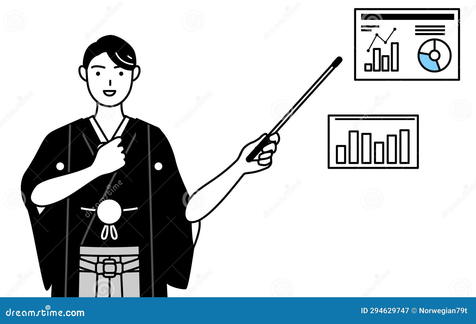 Man Wearing Hakama with Crest Analyzing a Performance Graph Stock ...