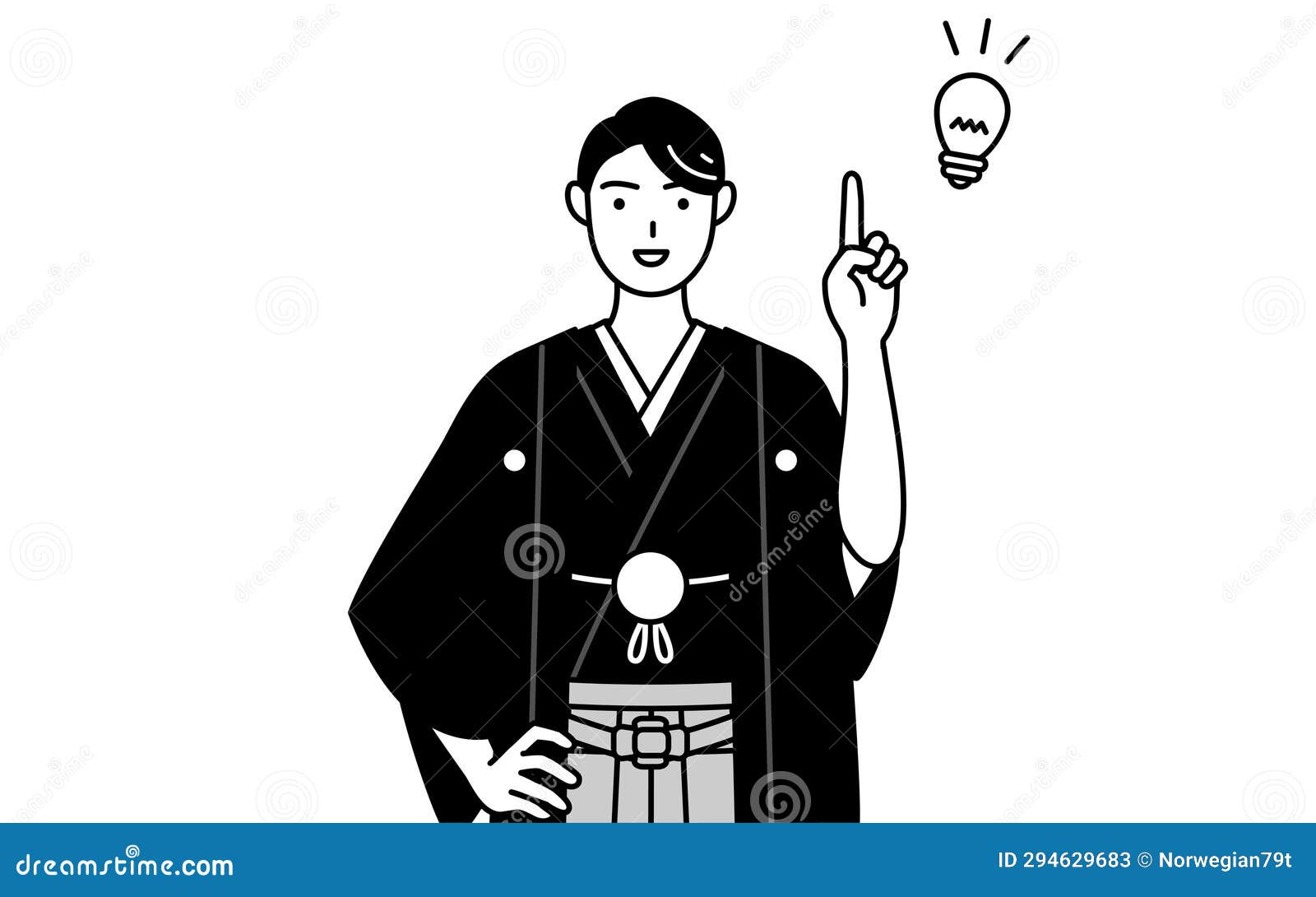 Man Wearing Hakama With Crest Analyzing A Performance Graph Cartoon ...
