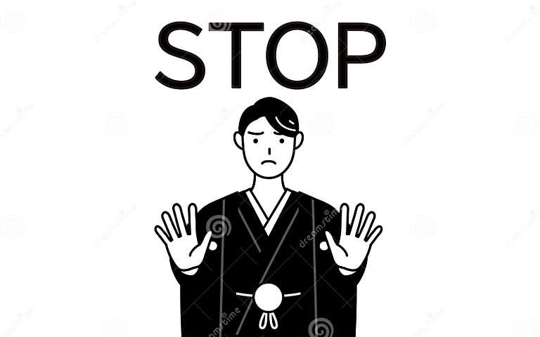 Man Wearing Hakama with Crest with His Hands Out in Front of His Body ... Man Wearing Hakama with Crest with His Hands Out in Front of His Body ...