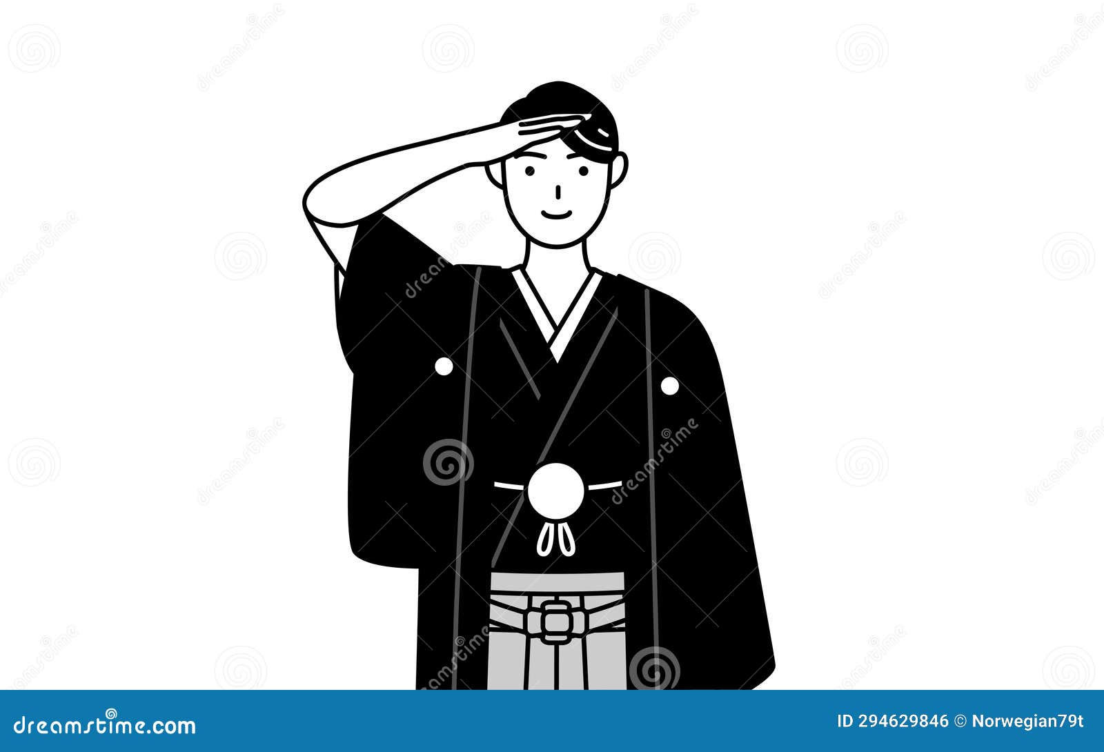 Man Wearing Hakama With Crest Analyzing A Performance Graph Cartoon ...