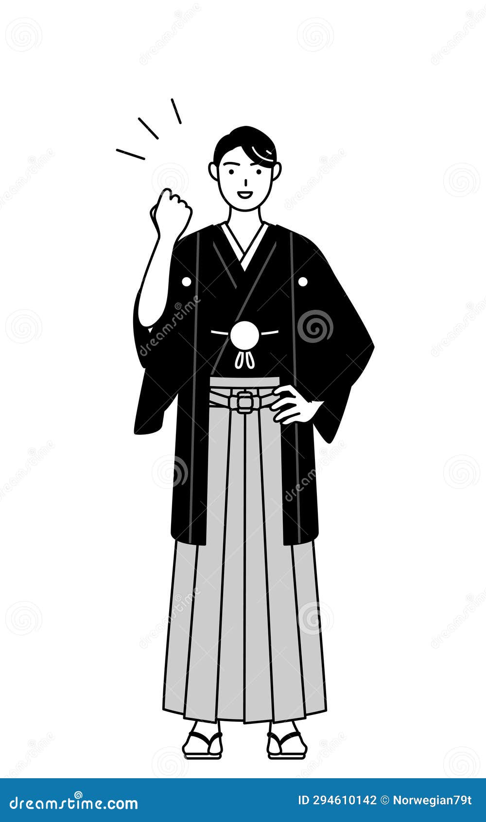 Man Wearing Hakama With Crest Analyzing A Performance Graph Cartoon ...