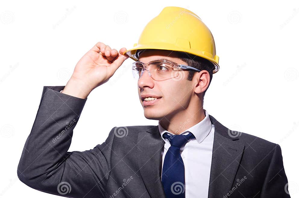 Man Wearing Hard Hat Isolated Stock Photo - Image of building ...