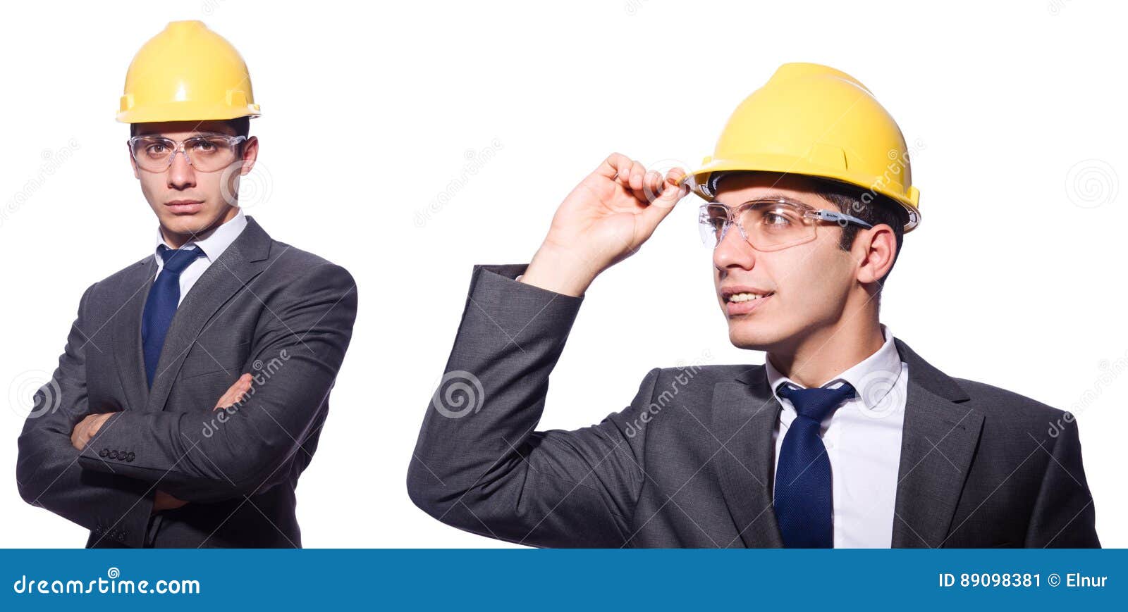 The Man Wearing Hard Hat Isolated on White Stock Image - Image of ...
