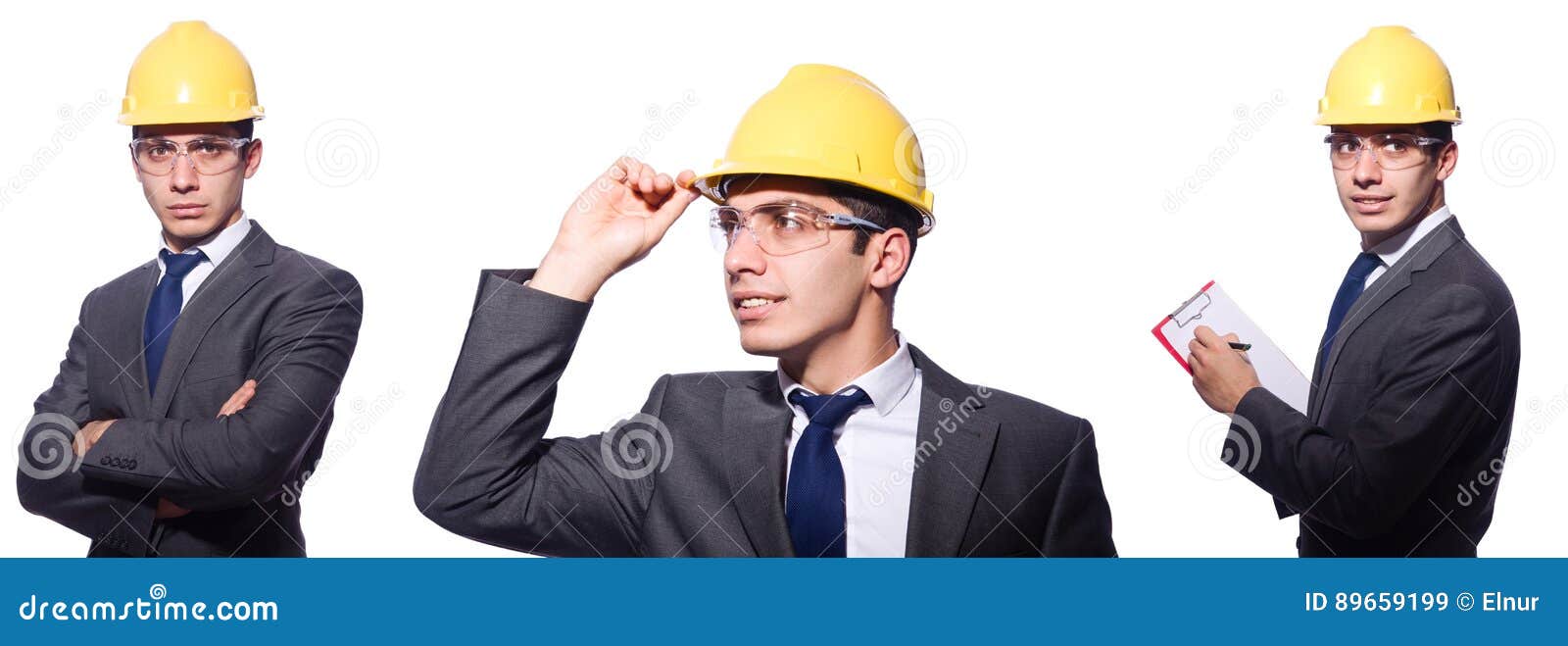 The Man Wearing Hard Hat Isolated on White Stock Image - Image of ...