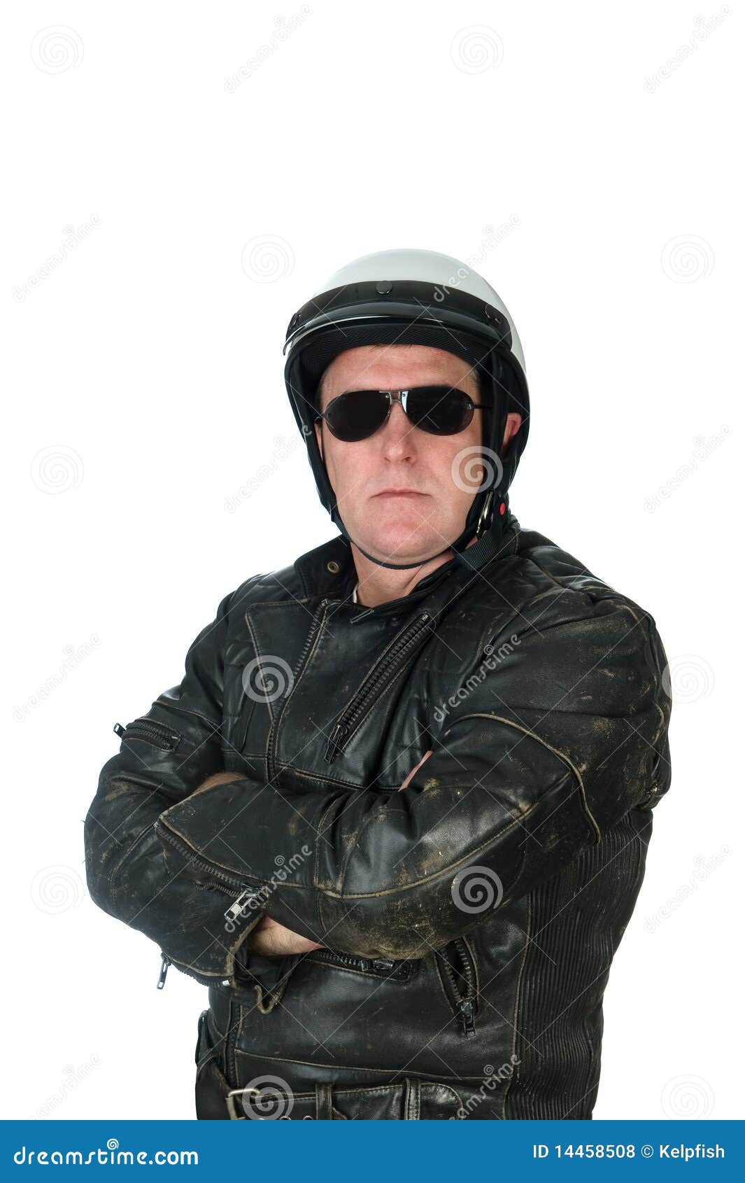 Man Wearing Leather Jacket And Biking Helmet Stock Photography ...