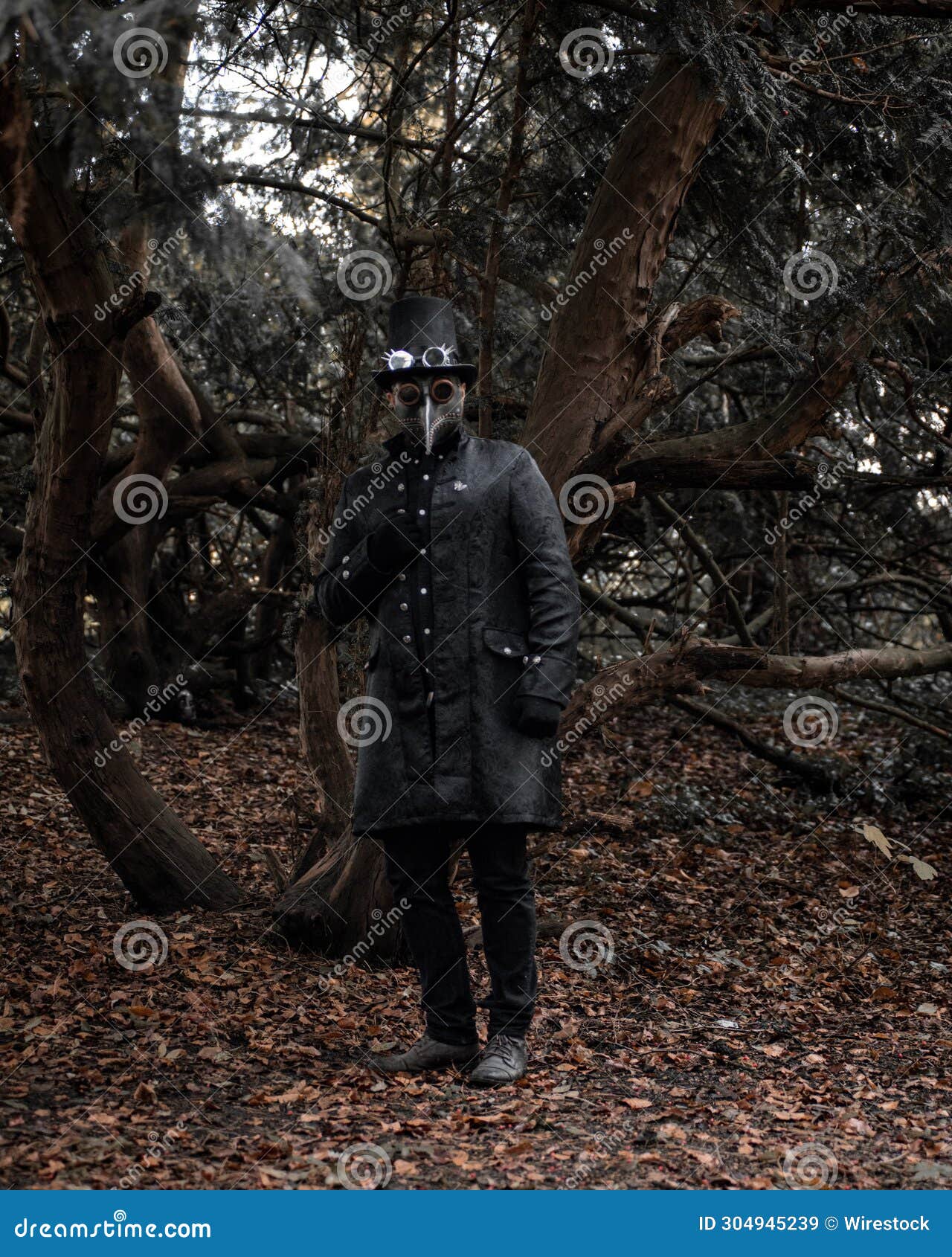 Man Wearing a Mask and a Black Outfit in a Forest Stock Image - Image ...