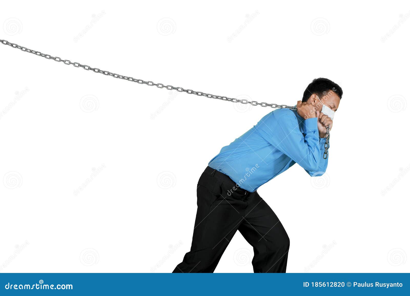 Man Wearing Mask and Pulling Something in Studio Stock Photo - Image of ...