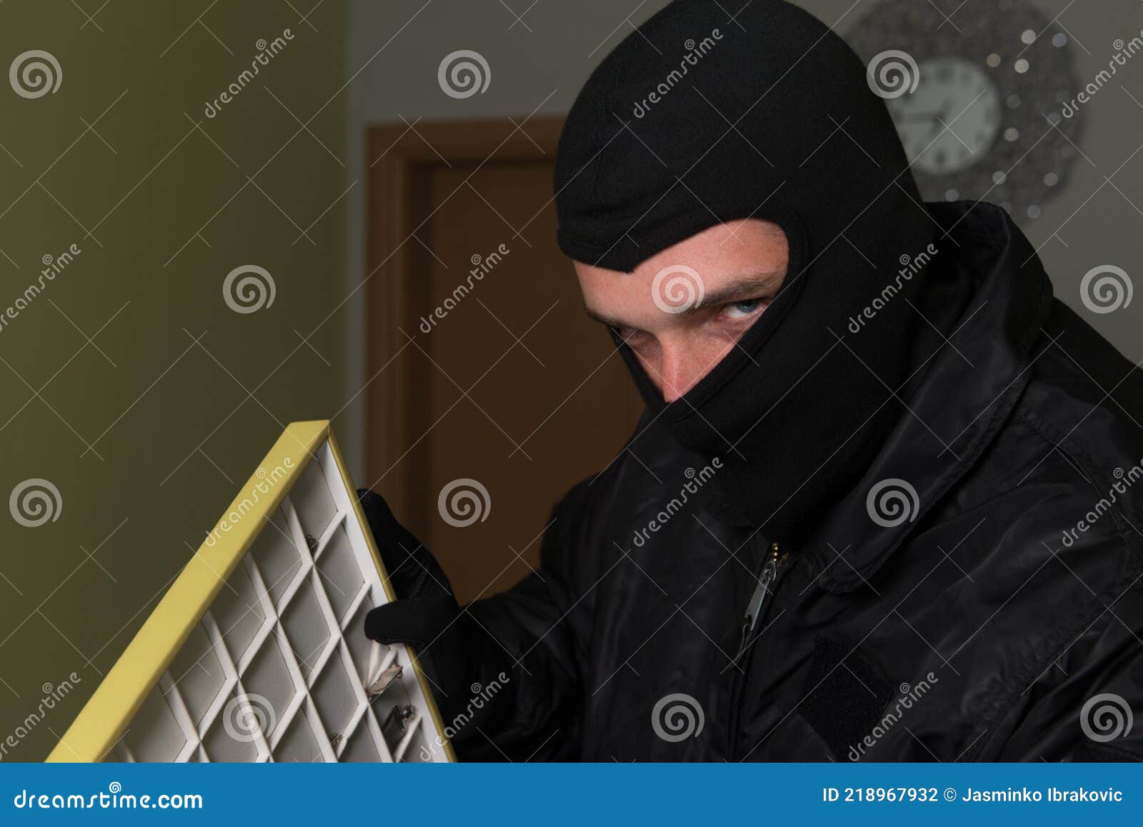 Man Wearing a Mask Robbed a Jewelry Store Stock Photo - Image of broken ...