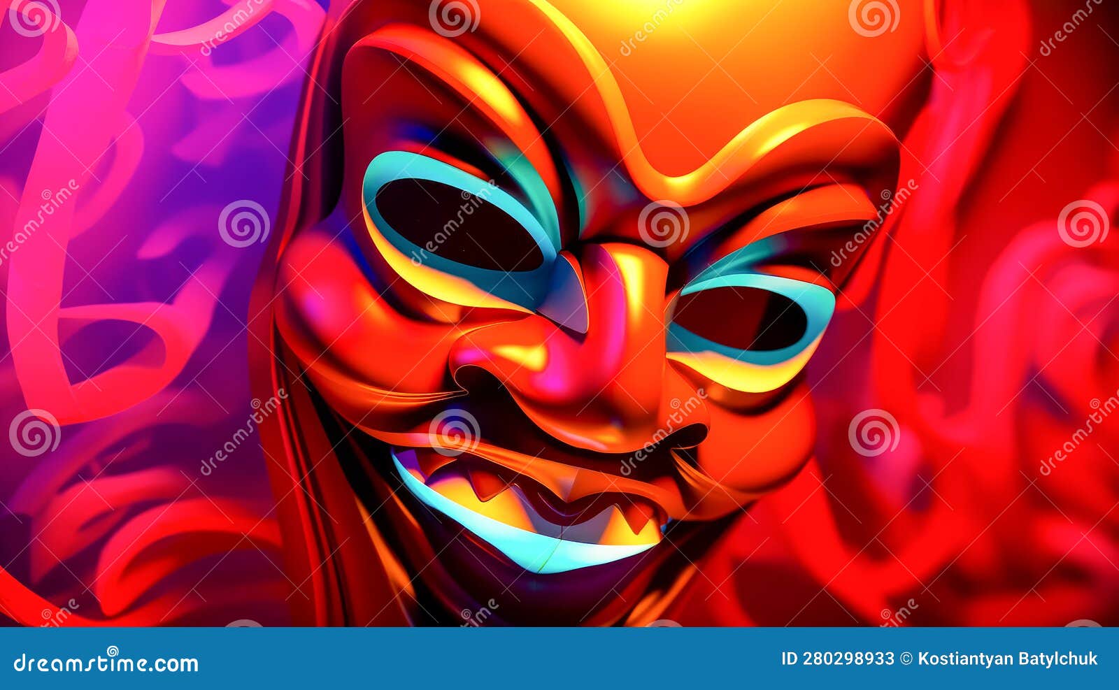 Man Wearing Mask with Smile on His Face and Red Background. Generative ...