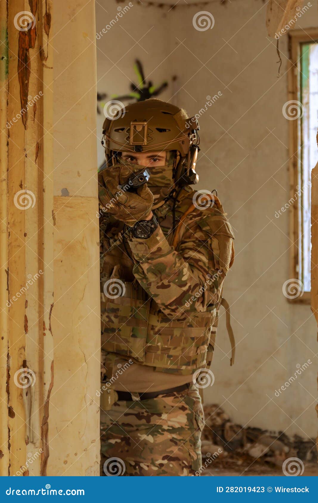 Man Wearing a Military Uniform with a Rifle Stock Image - Image of male ...