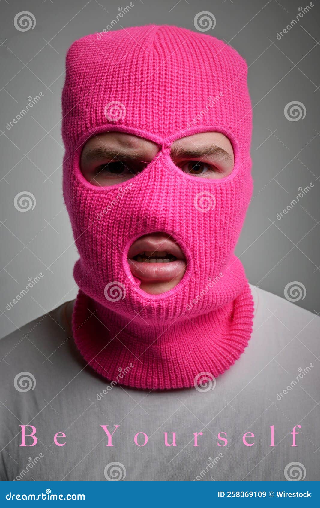 Man wearing a pink mask stock image. Image of beard - 258069109