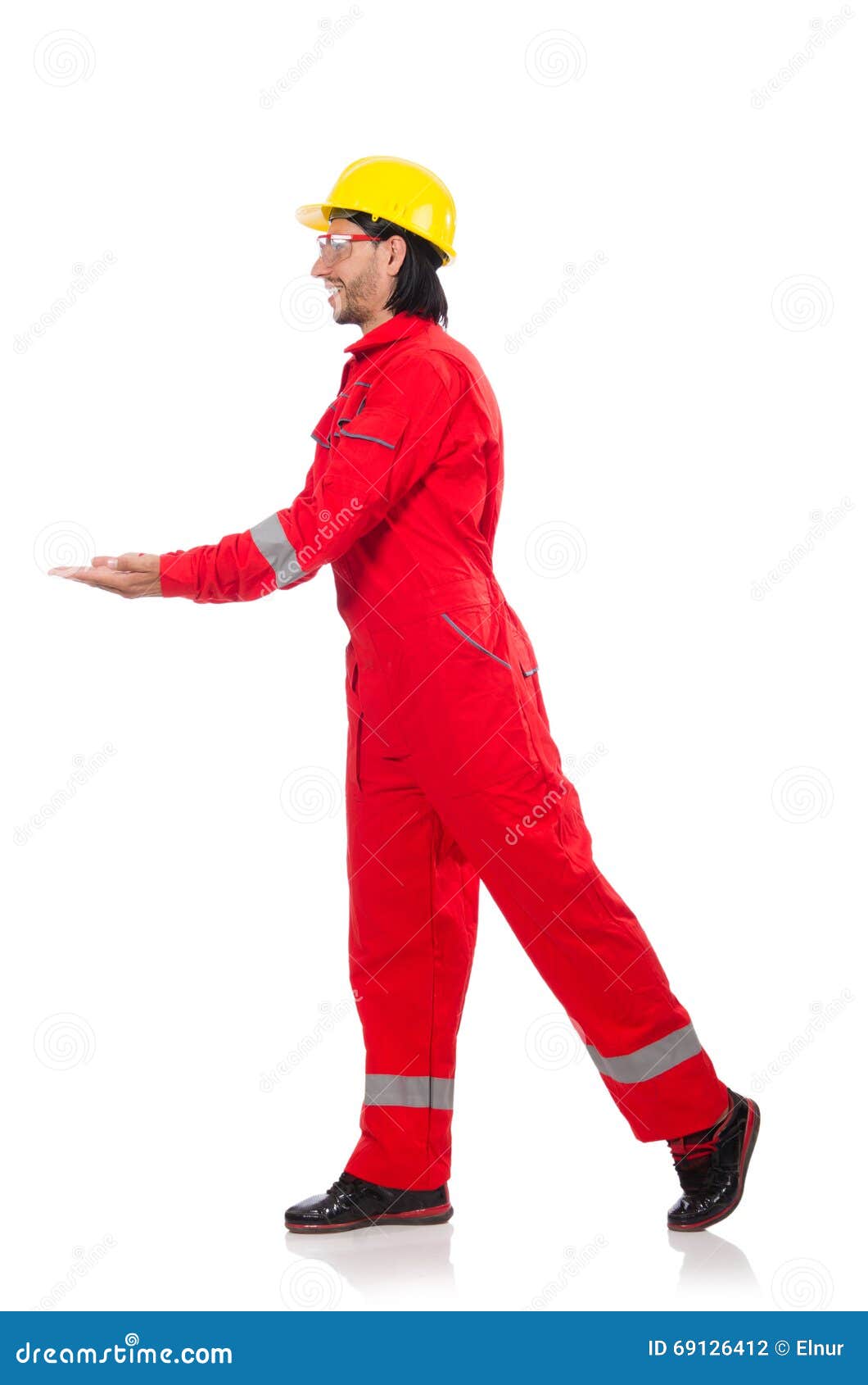 The Man Wearing Red Coveralls Isolated on White Stock Photo - Image of ...